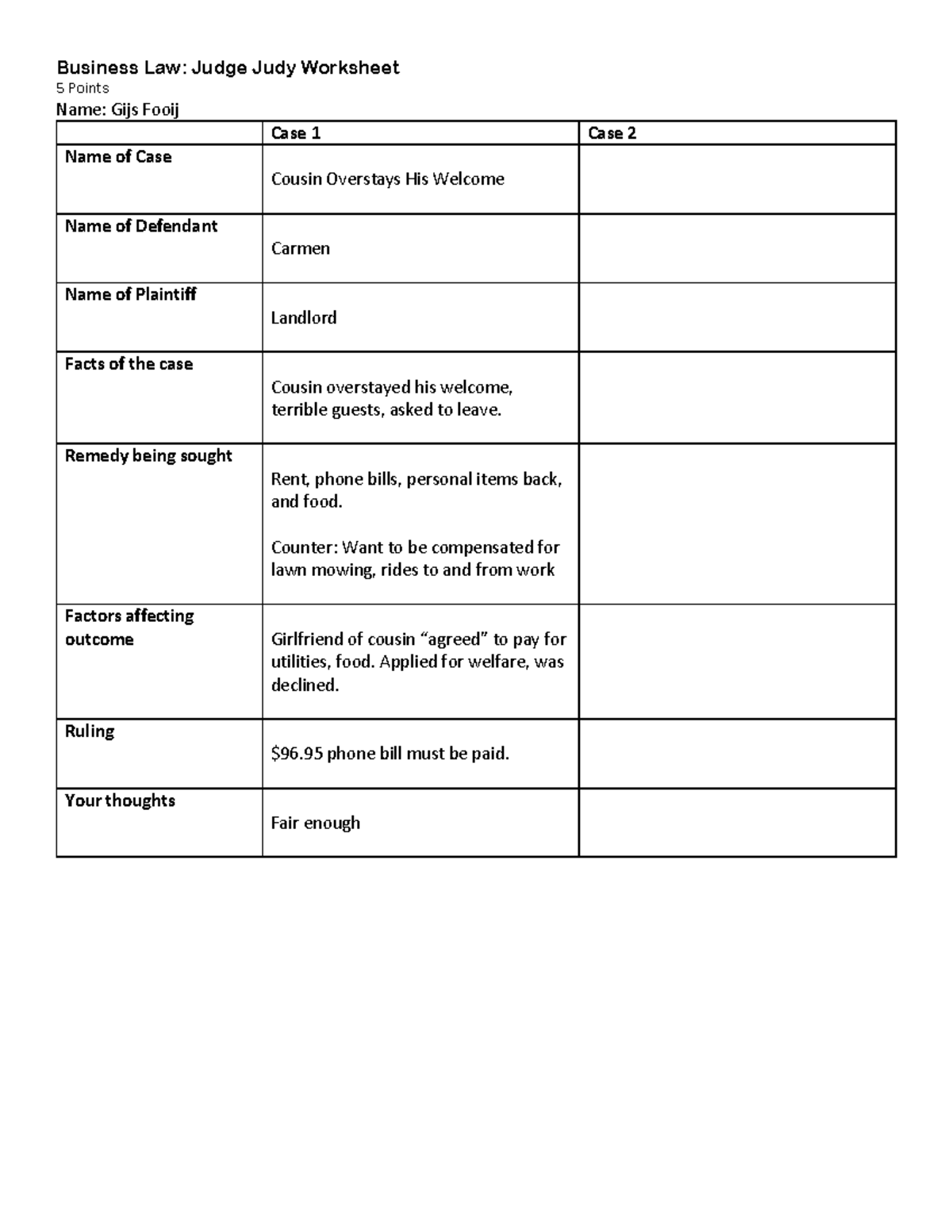 Judge Judy Worksheet - few - Business Law: Judge Judy Worksheet 5 ...