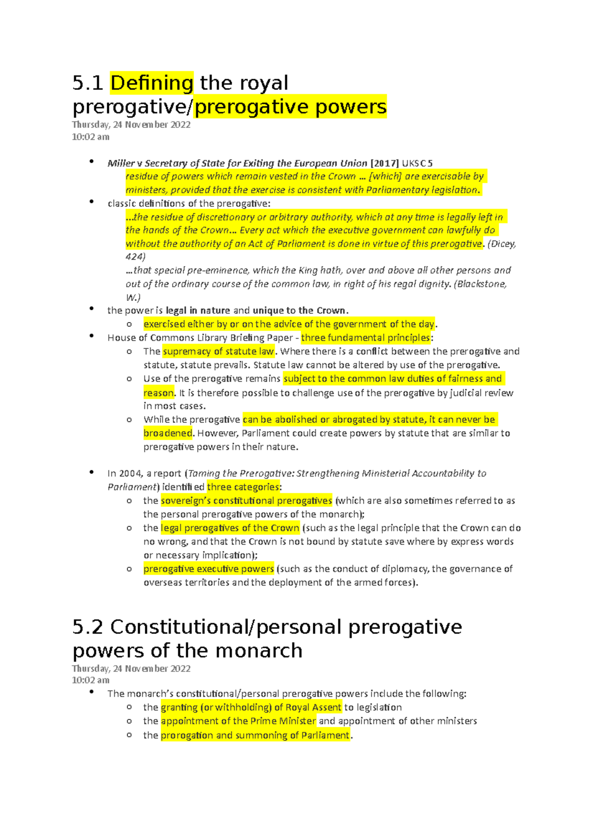 The Crown, monarch and the royal prerogative powers - 5 Defining the royal prerogative ...