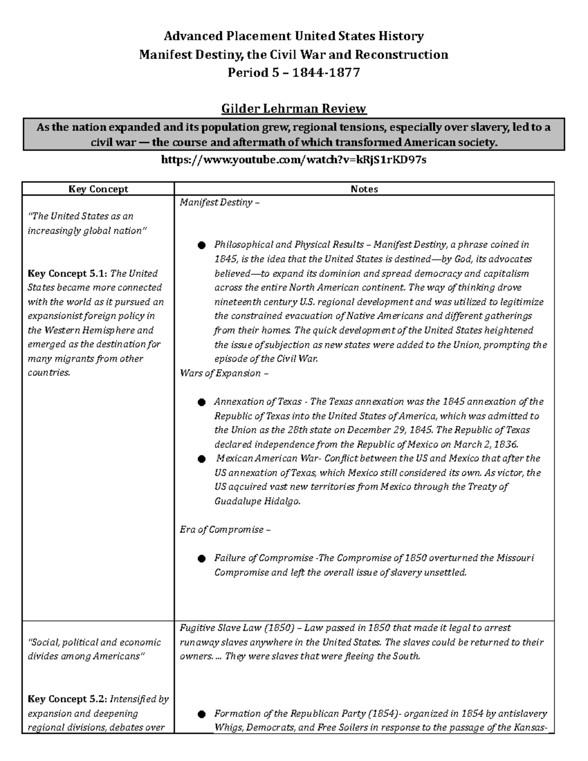 Period 5 Gilder Lehrman Review - Advanced Placement United States ...