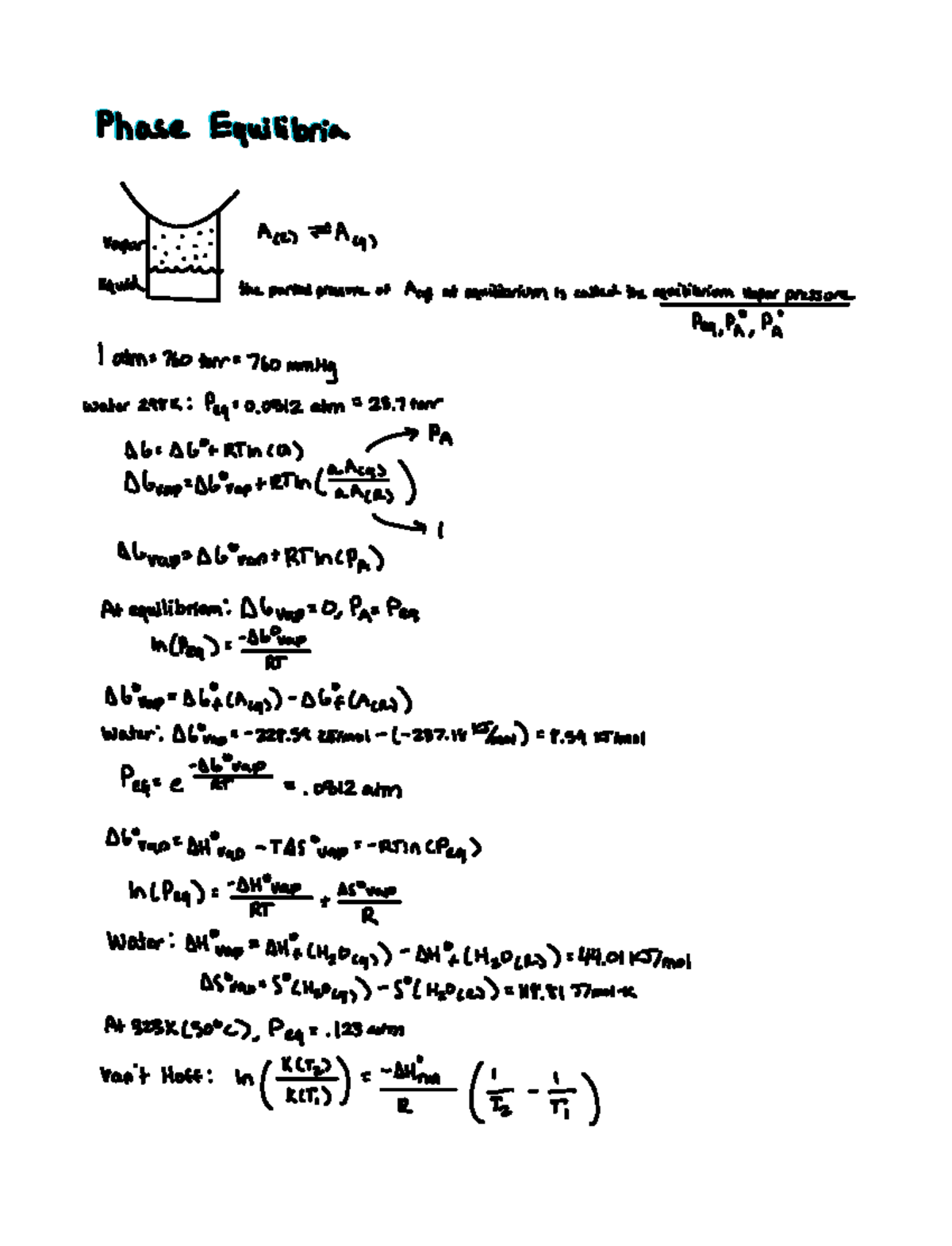 Outline #26 Phase Equilibira (Equilibrium Vapor Pressure, Clausius ...