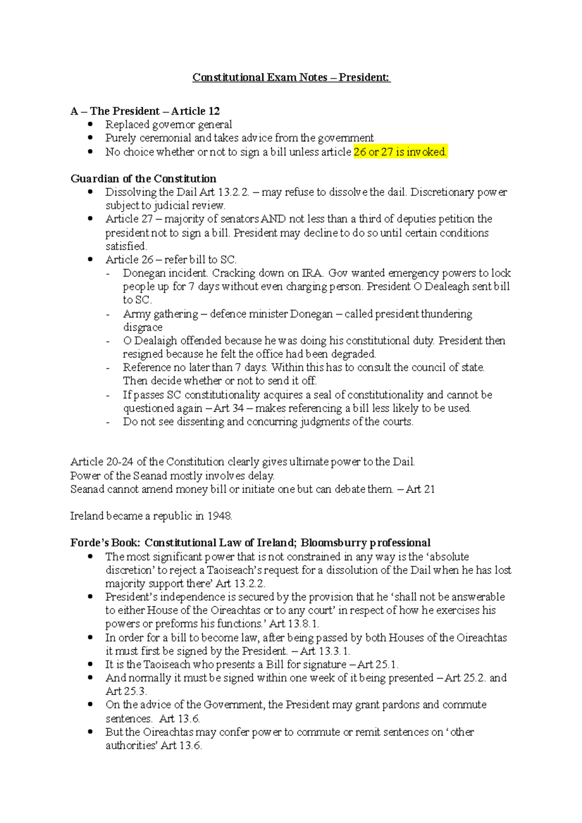 Constitutional - EX notes - President - Constitutional Exam Notes ...