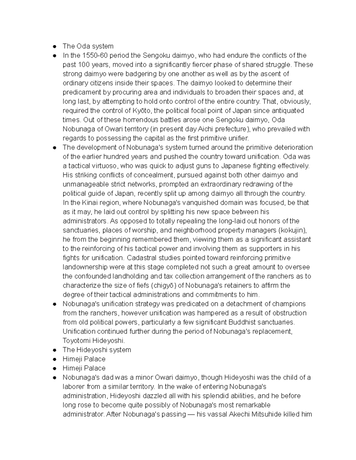 Early modern Japan - Lecture notes from class - The Oda system In the ...