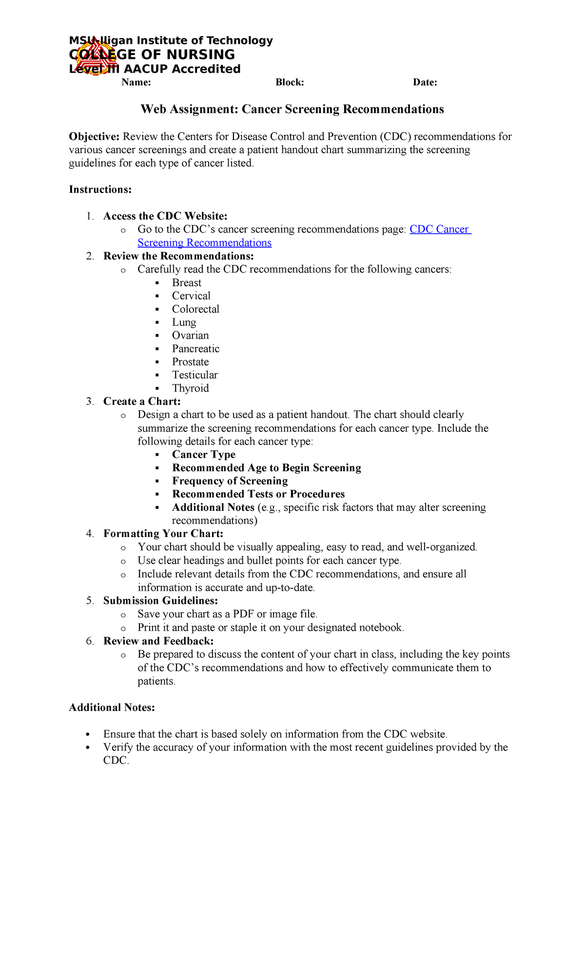 Web Assignment Cancer Screening Recommendations - MSU-Iligan Institute ...