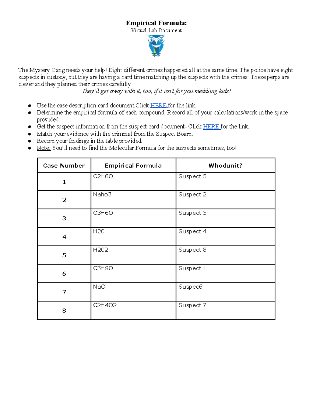 Copy of Empirical Formula Virtual Lab - Empirical Formula: Virtual Lab ...
