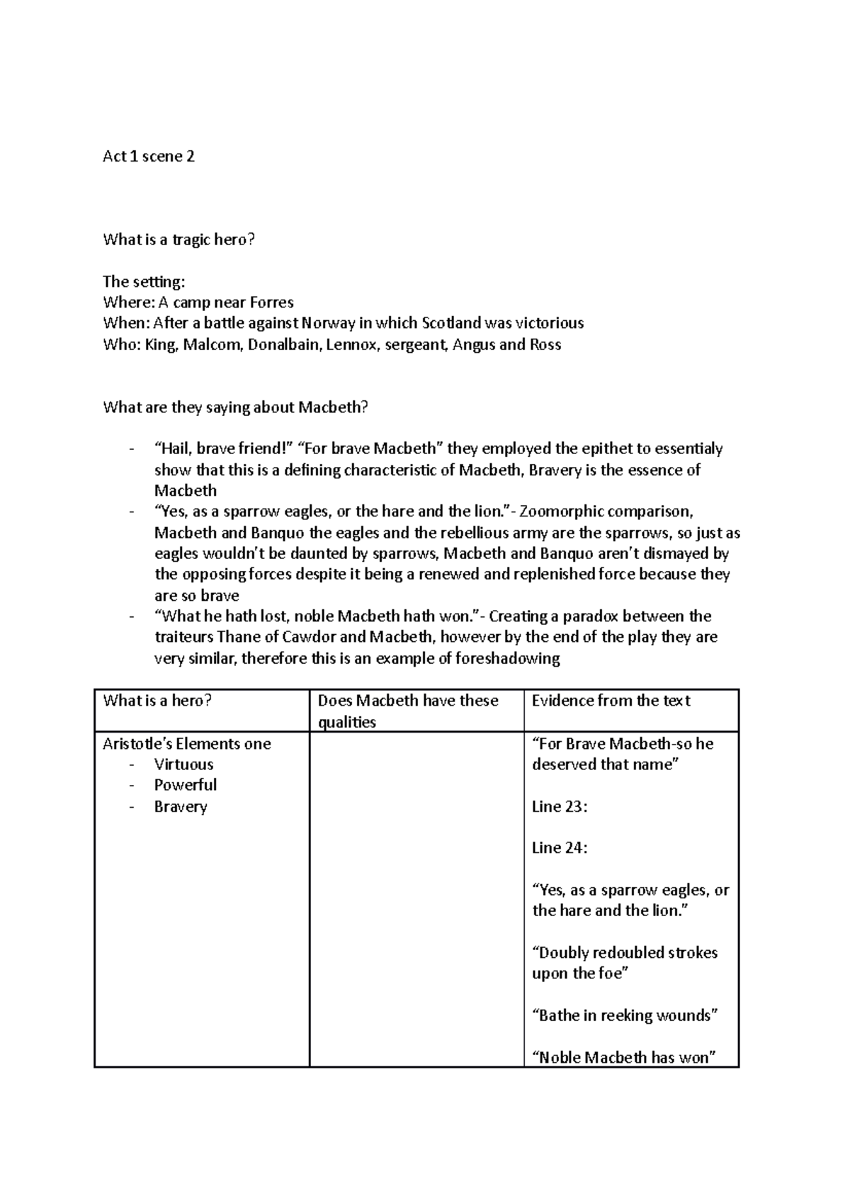 Act 1 Macbeth - Act 1 scene 2 What is a tragic hero? The setting: Where ...