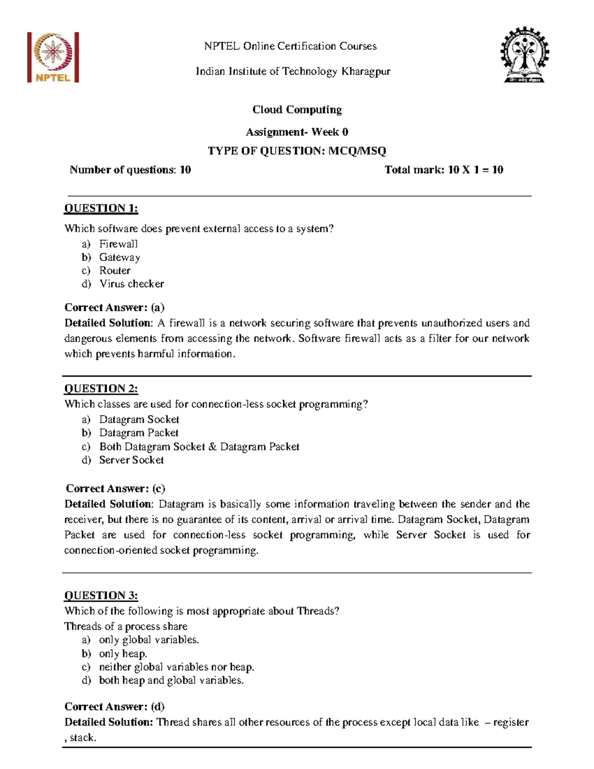 Cloud Computing All Assignment Merged Indian Institute Of Technology