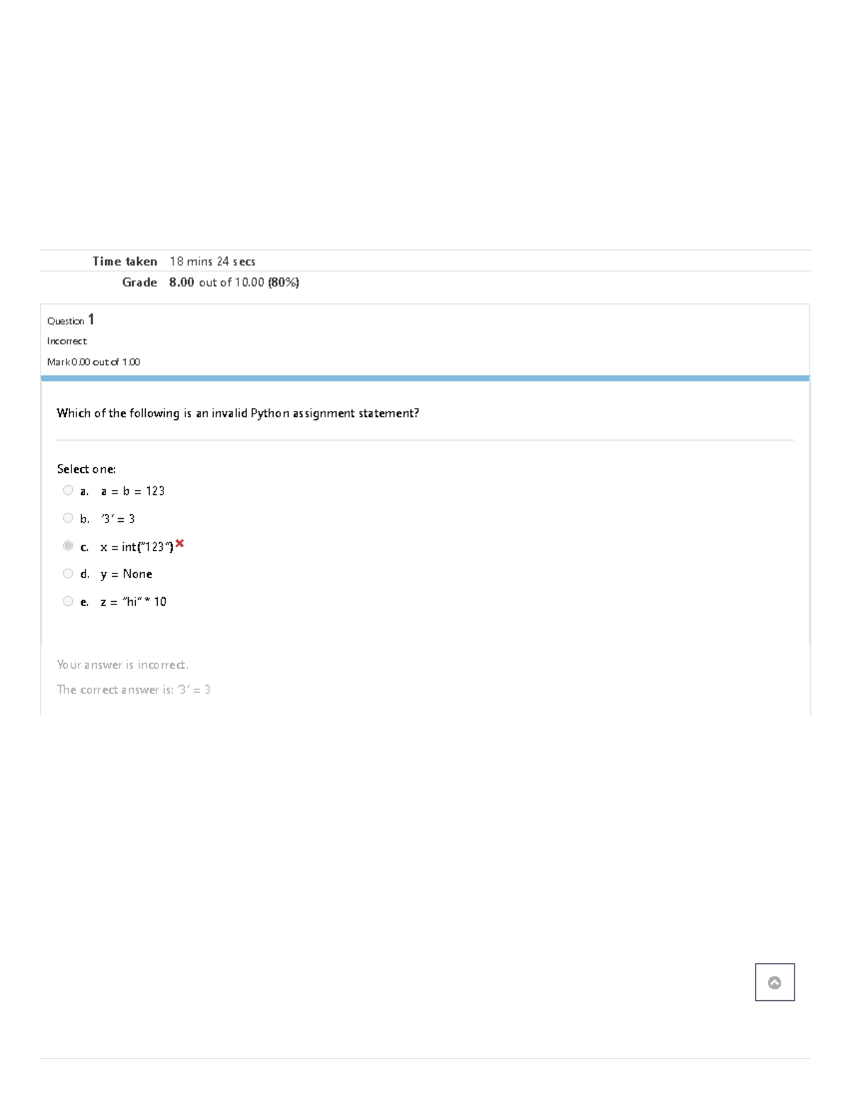 CS 1101 Self-Quiz Unit 2 Attempt review - Time taken 18 mins 24 secs Grade 8 out of 10 ( 80 % ...