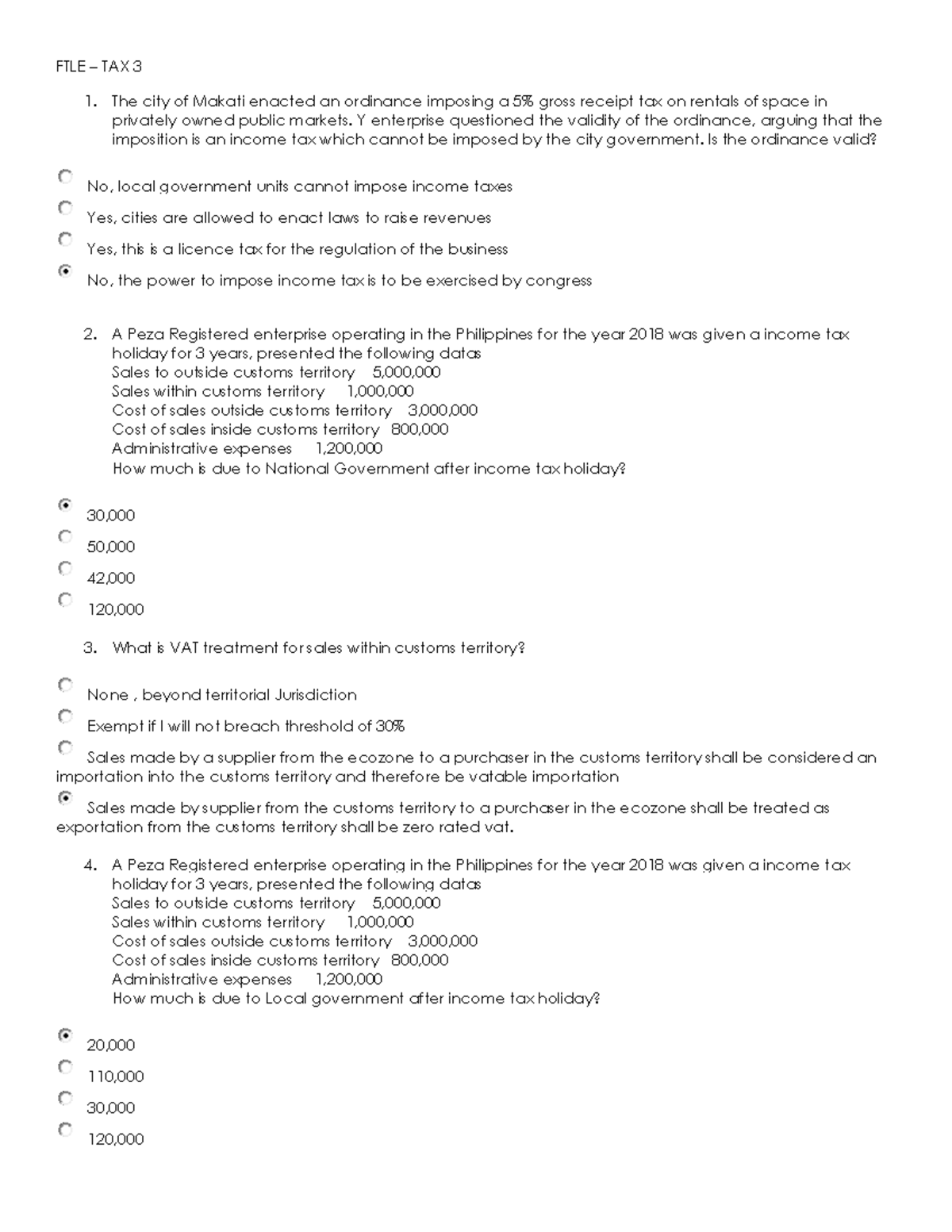FTLE - Accounting - FTLE – TAX 3 The city of Makati enacted an ...
