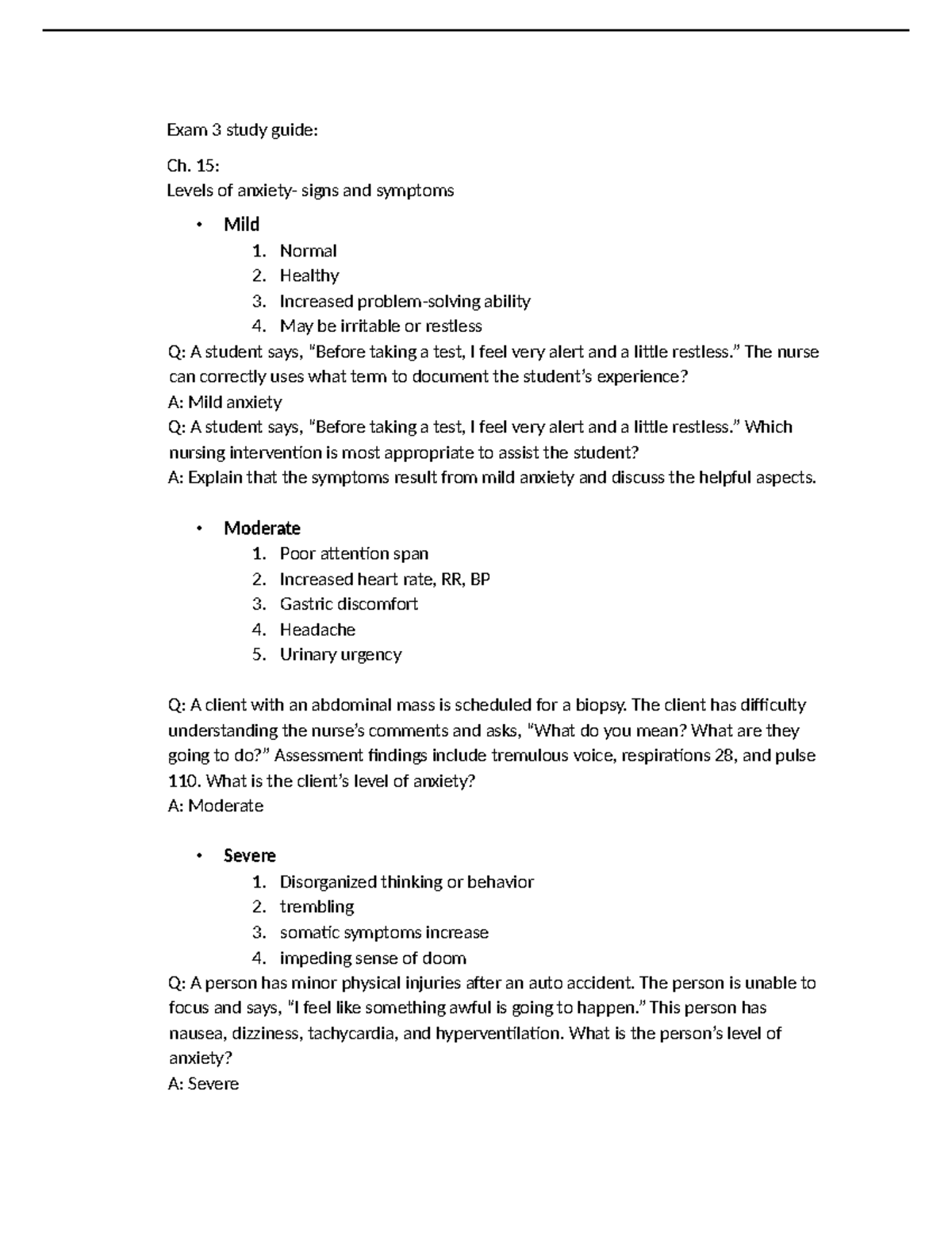 Exam 3 study guide completed - Exam 3 study guide: Ch. 15: Levels of ...