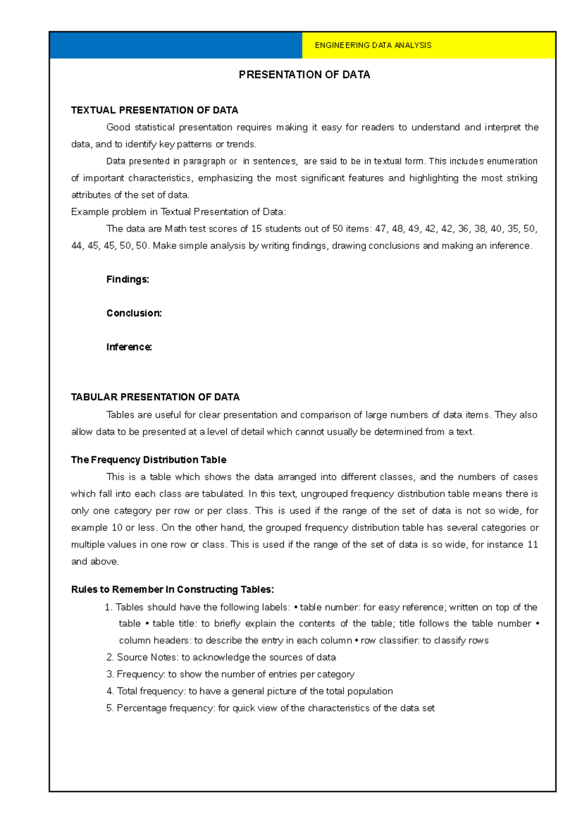 Engineering Analysis Pt - ENGINEERING DATA ANALYSIS PRESENTATION OF ...