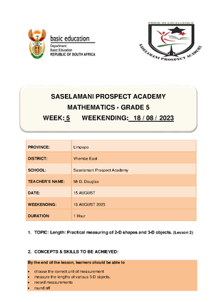 Grade 5 Term 3 Length week 5- Lesson 1 - PROVINCE: Limpopo DISTRICT ...