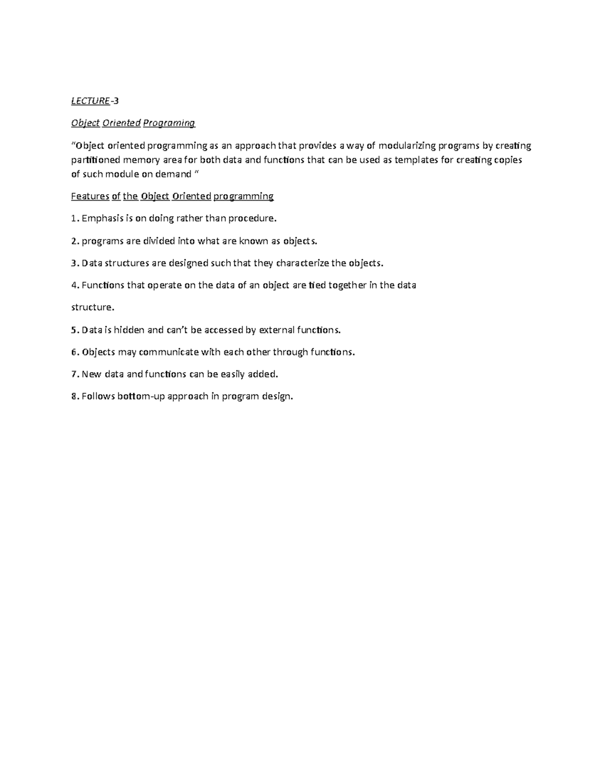 Document 3 Cpp Notes Object Oriented Programing Oriented