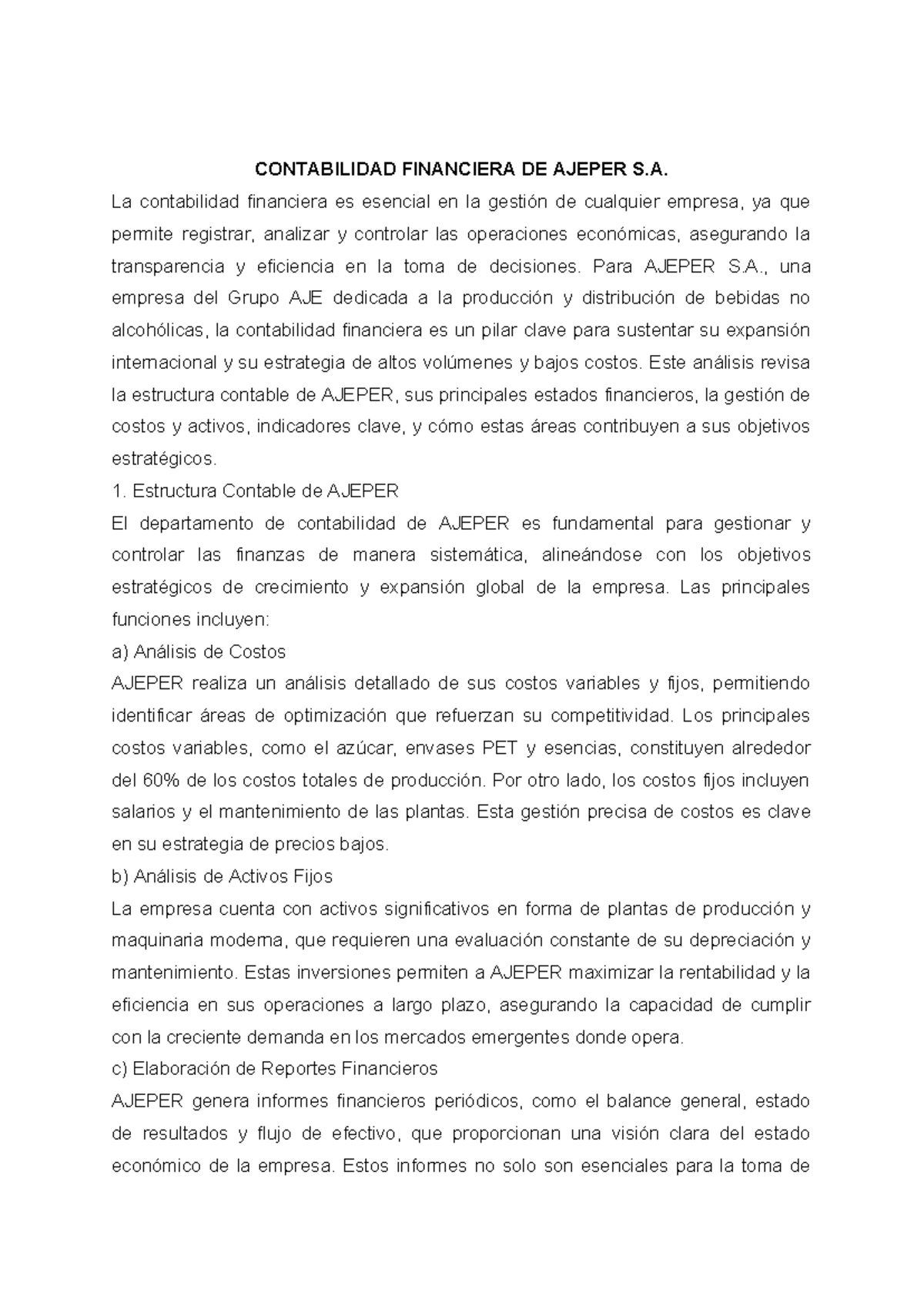 Primer punto - tarea - CONTABILIDAD FINANCIERA DE AJEPER S. La ...
