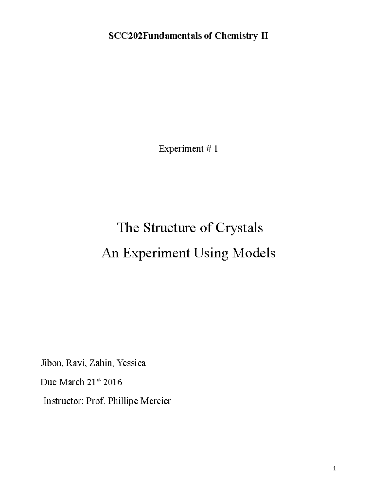 Chem 2 Lab 1 Crystal Structures - SCC202Fundamentals of Chemistry II ...