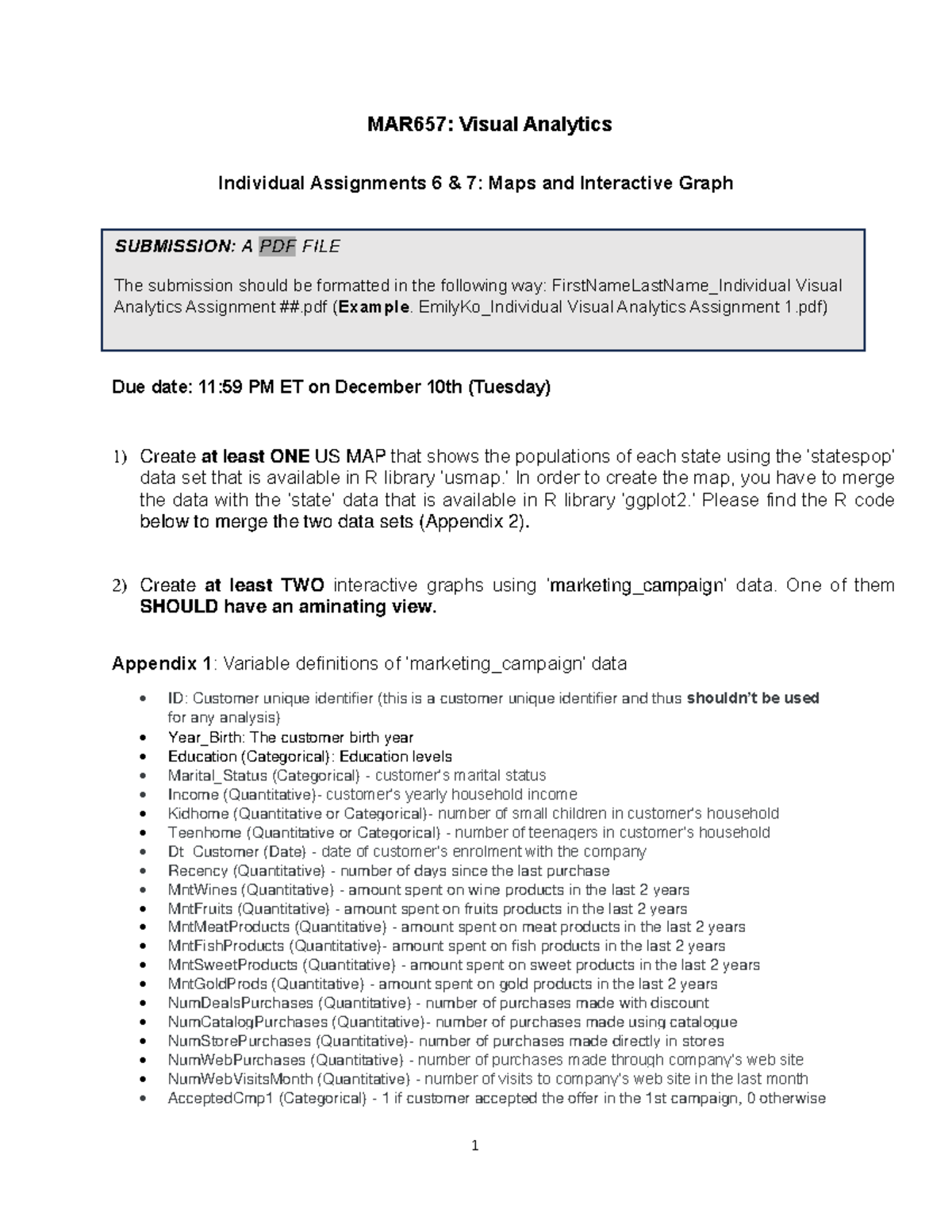MAR657 Assignments 6 and 7 Maps and Interactive Graphs - 1 MAR657 ...
