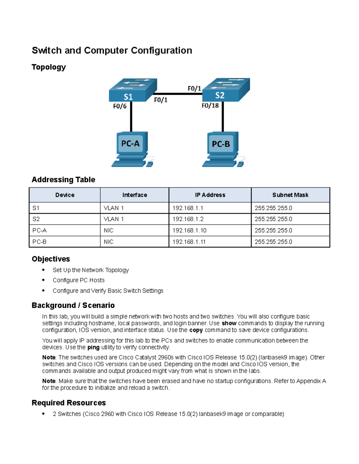 Switch and Computer Configuration - Switch and Computer Configuration ...