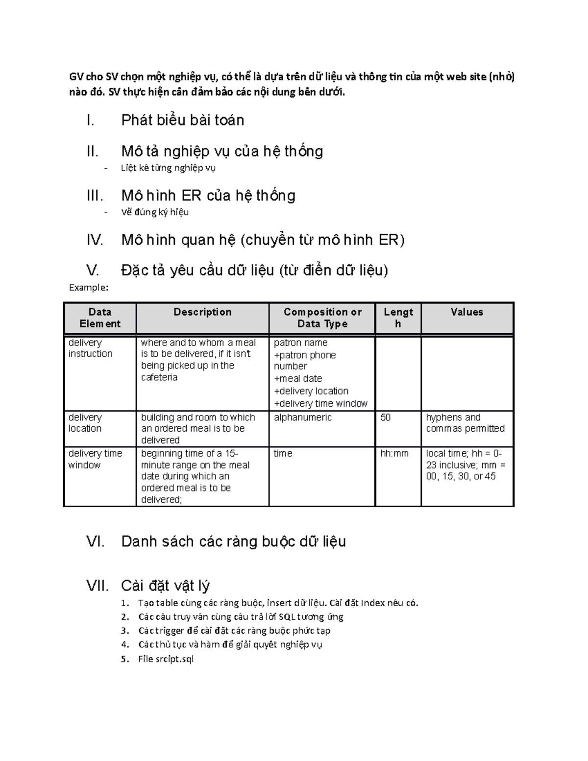 DBI Assignment Form - no description - GV cho SV ch n m t nghi p v , có th là d a trên d li u và ...