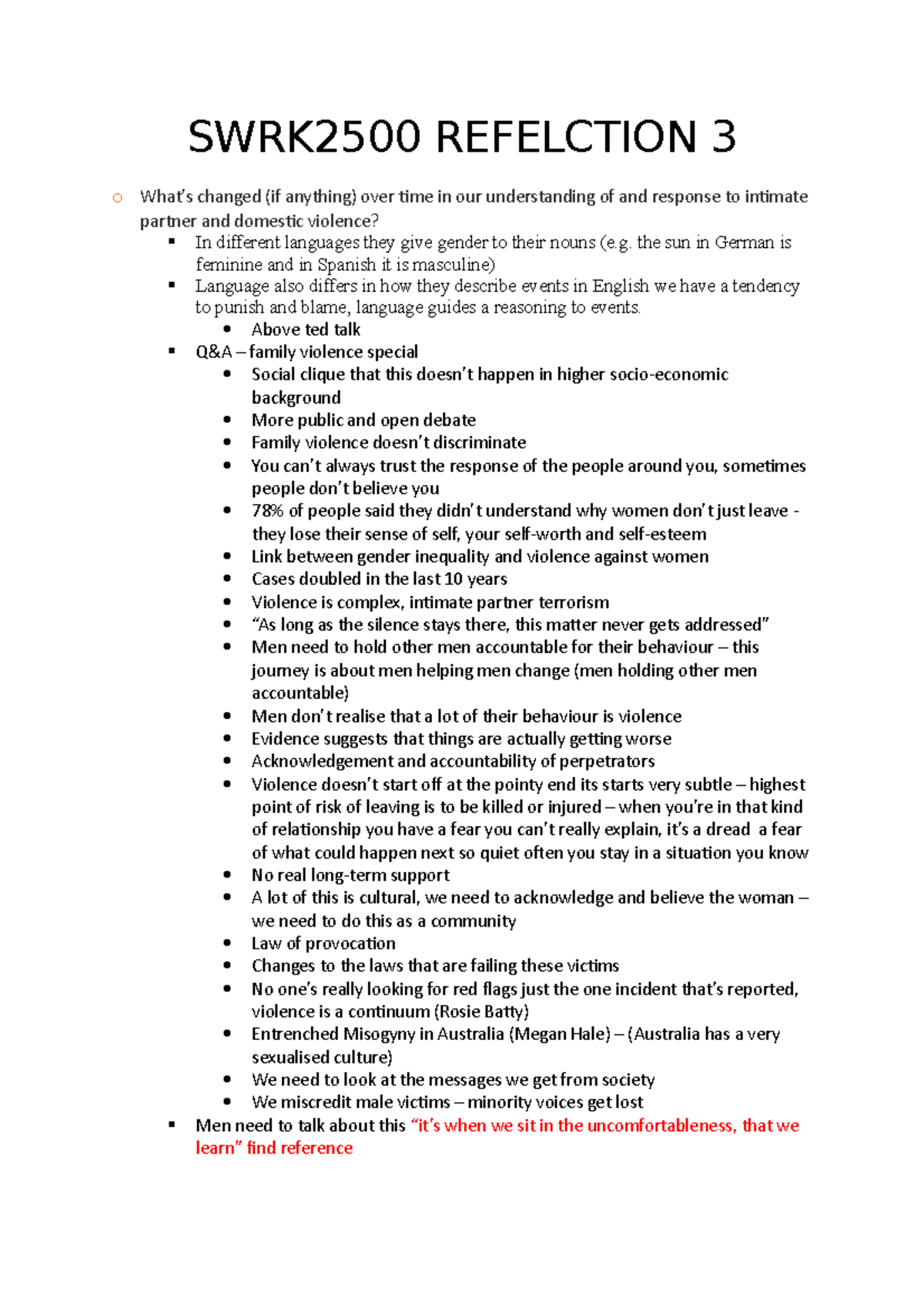 SWRK2500 Refelction 3 - social work reflection 3 - SWRK2500 REFELCTION ...