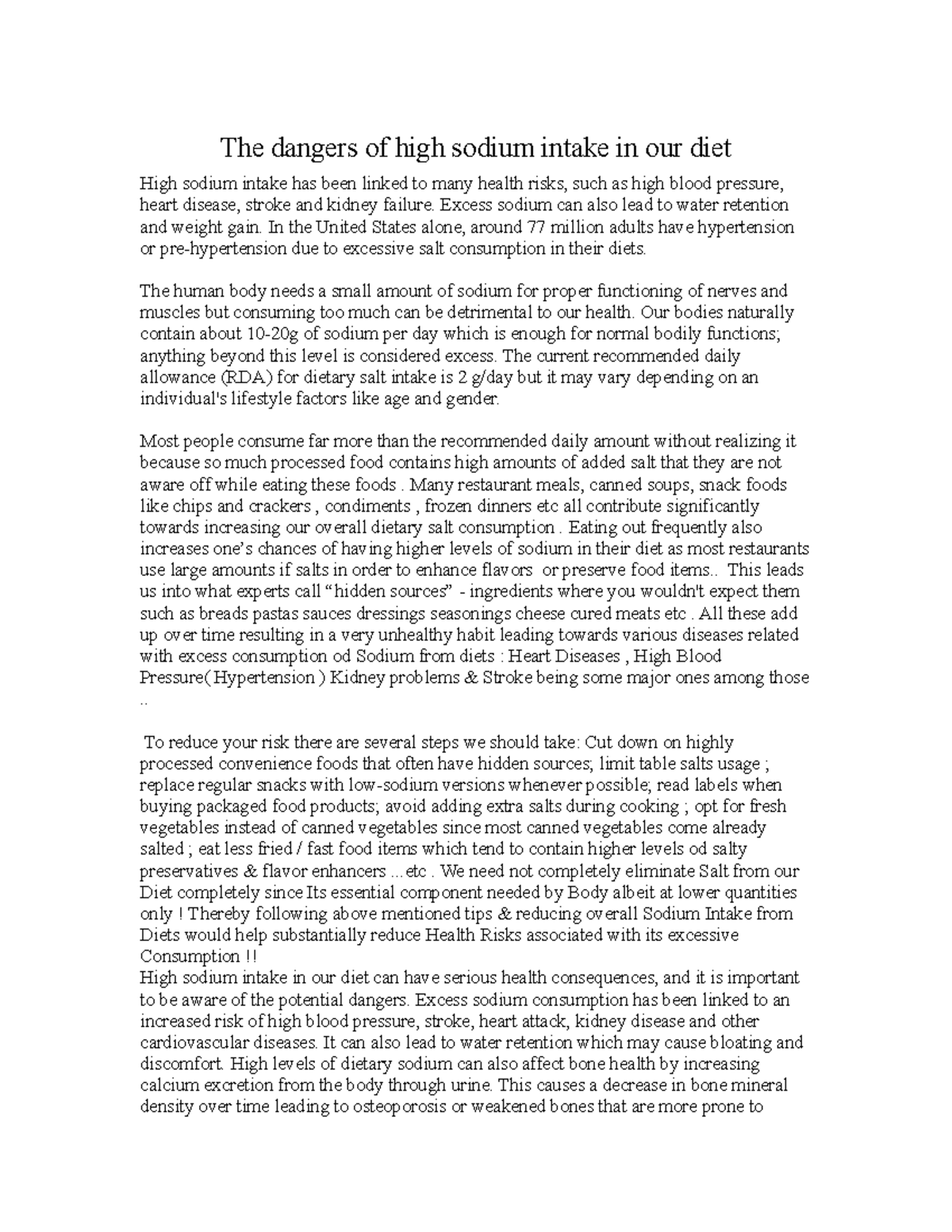 Fundamentals of nutrition - The dangers of high sodium intake in our ...