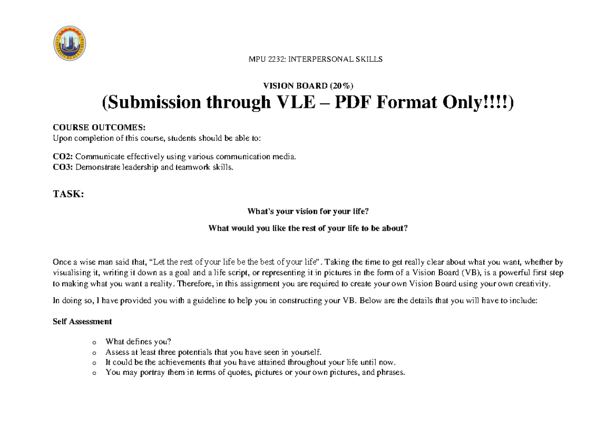 1 Assignment 1 Vision Board-converted-1 - VISION BOARD (20% ...