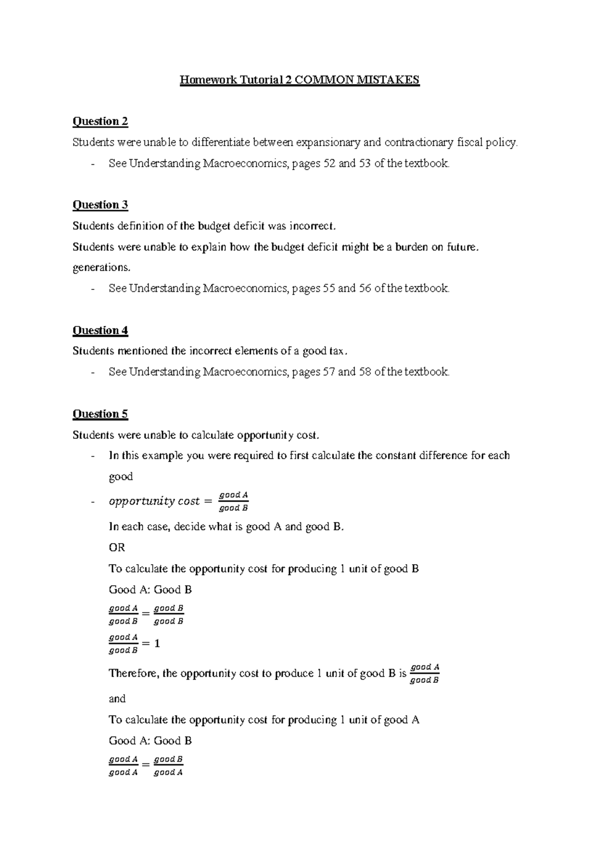 Homework Tutorial 2 feedback - Homework Tutorial 2 COMMON MISTAKES ...