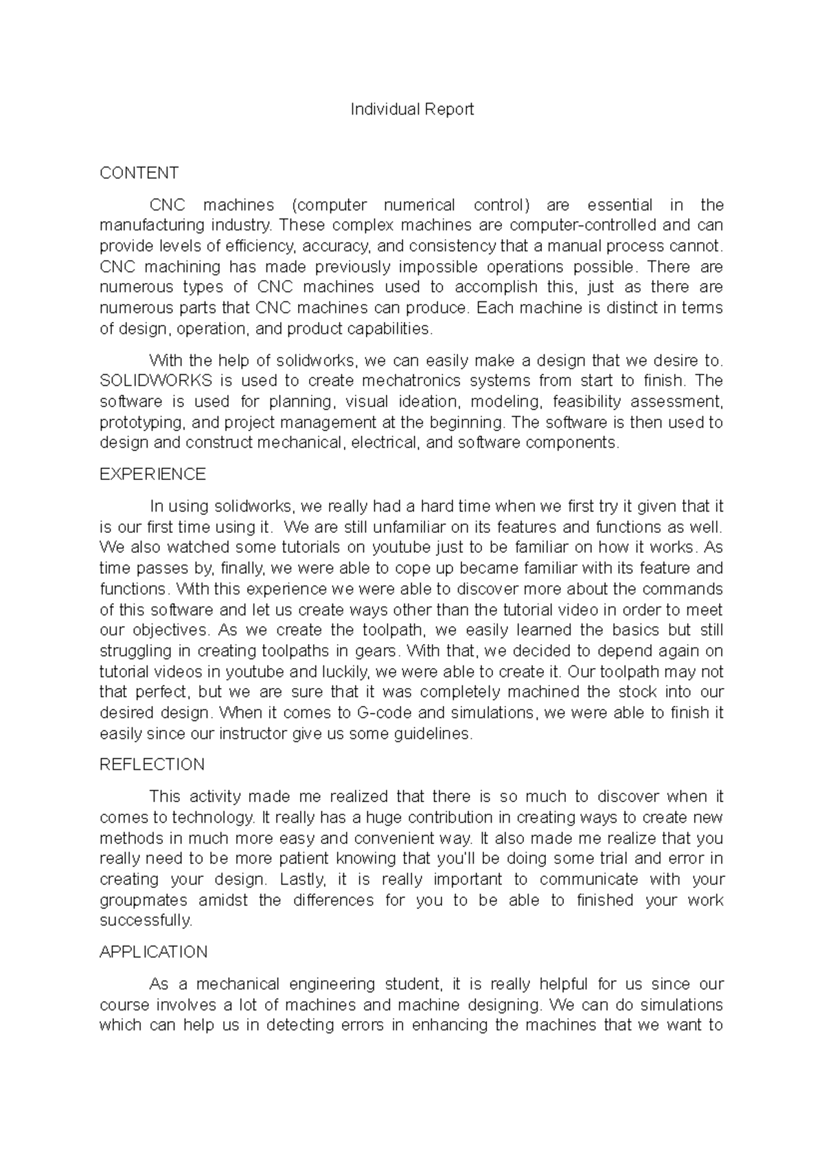 Individual Report - Individual Report CONTENT CNC machines (computer ...