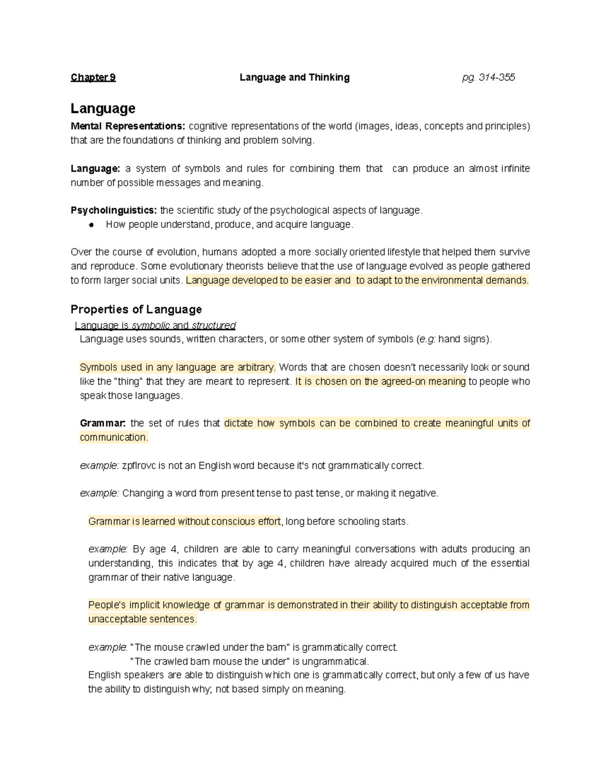 Psycho 105 C9 - Chapter 9: Language and Thinking. Textbook + Lecture ...