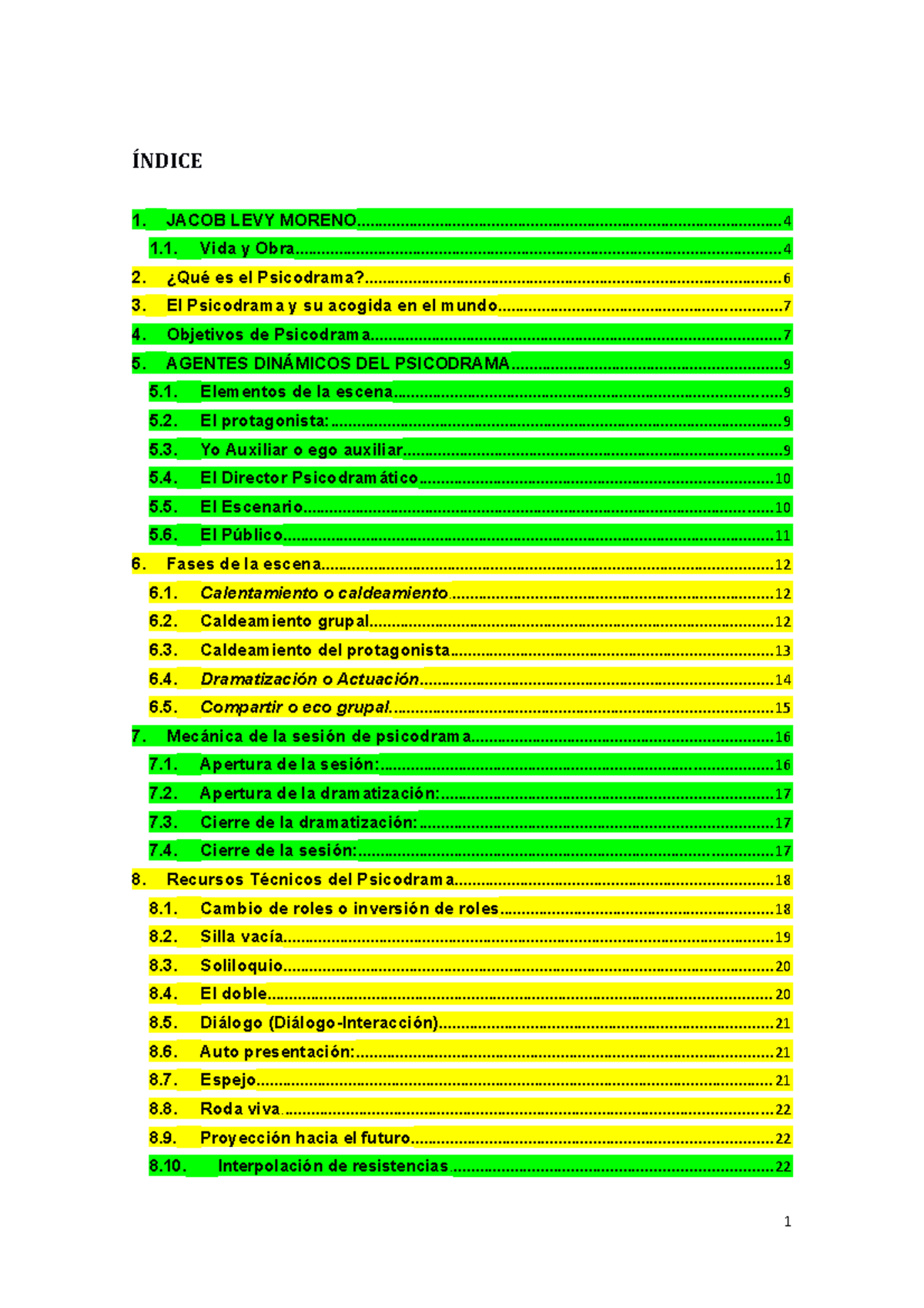 Trabajo Psicodrama - ÍNDICE JACOB LEVY - Studocu