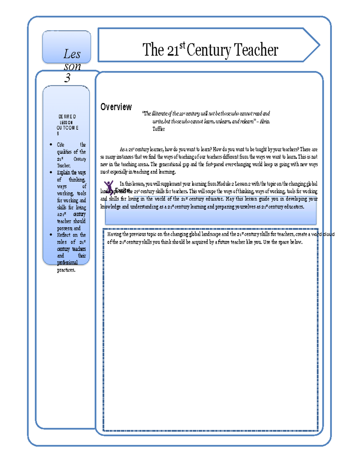 Module 2-Lesson 3 - The 21st Century Teacher - Les son 3 The 21 st ...