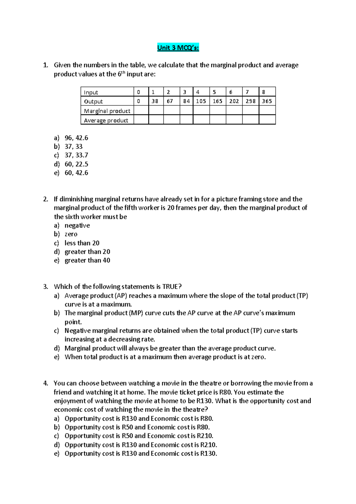 Multiple choice questions for Unit 3 - Unit 3 MCQ’s: Given the numbers ...