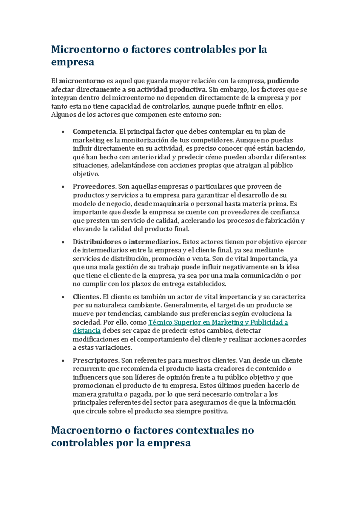 Microentorno o factores controlables por la empresa - Microentorno o ...