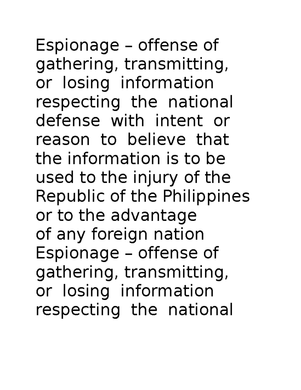 criminal law 123 - Espionage – offense of gathering, transmitting, or ...