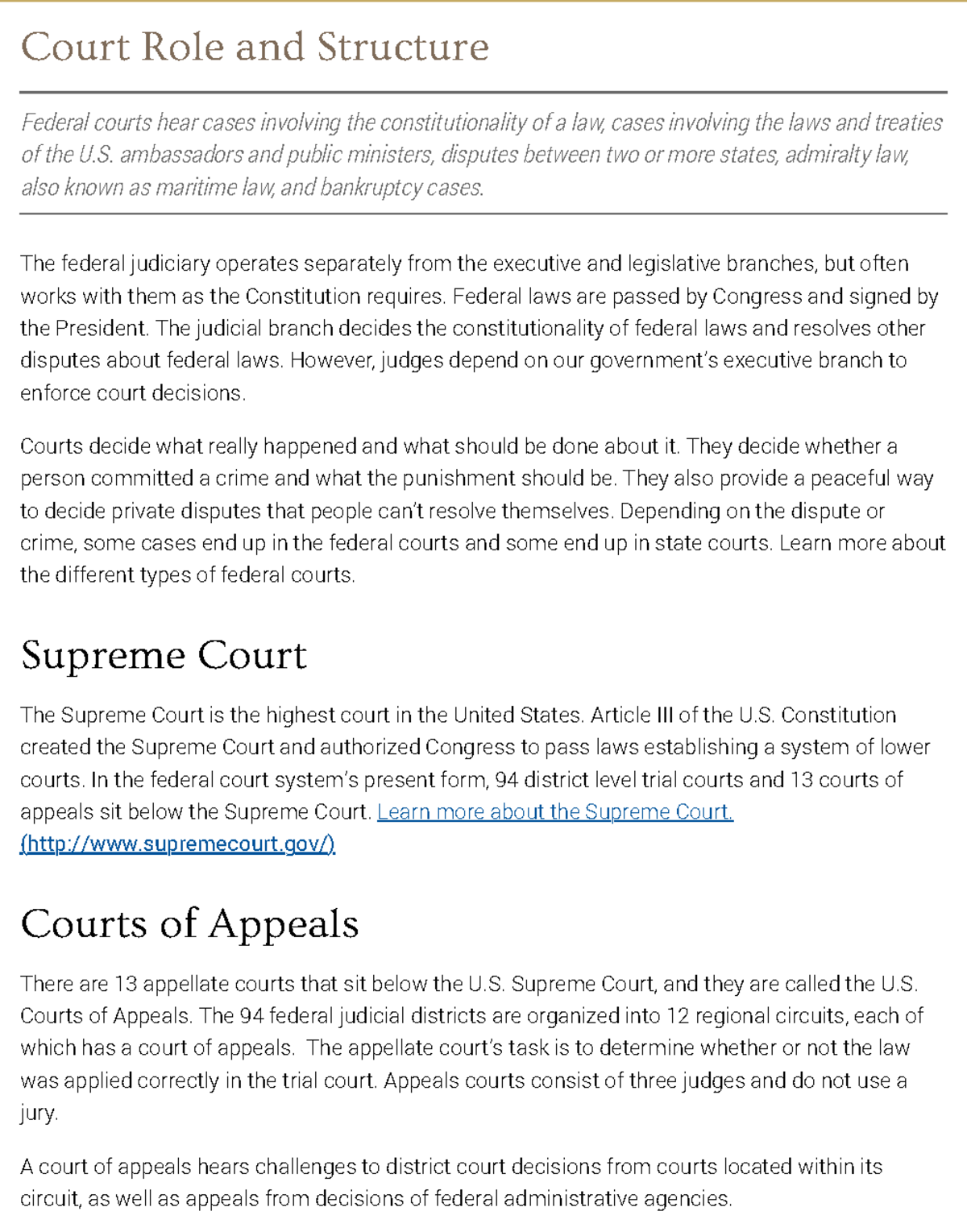 Court Role and Structure United States Courts - Court Role and ...