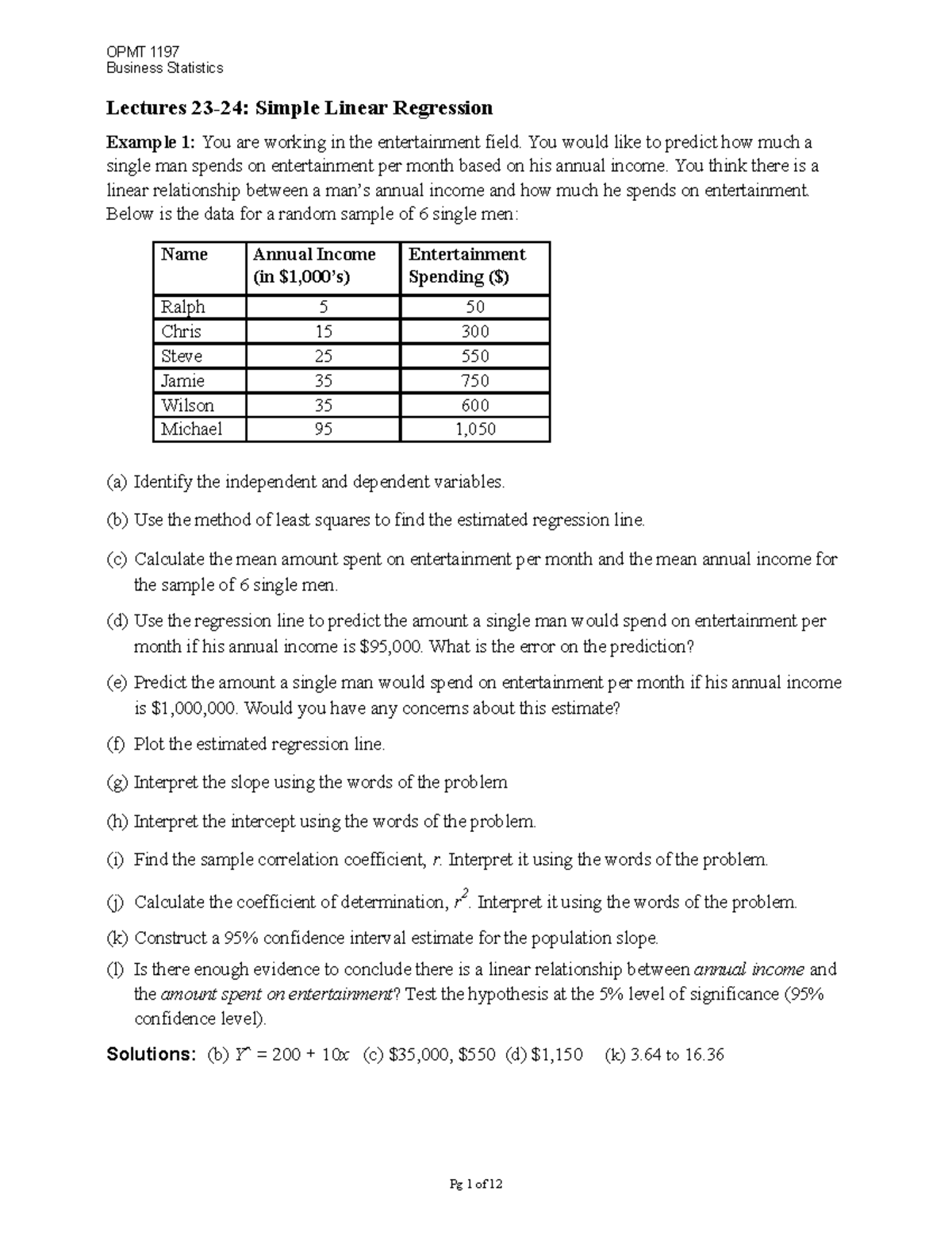 OPMT 1197 Practice Materials Notes - Business Statistics Lectures 23-24 ...