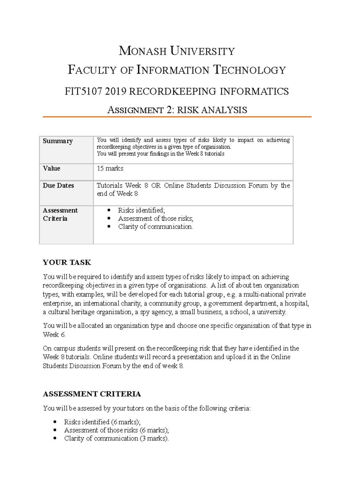 FIT5107 2019 Assignment 2 Risk Analysis - MONASH UNIVERSITY FACULTY OF INFORMATION TECHNOLOGY ...