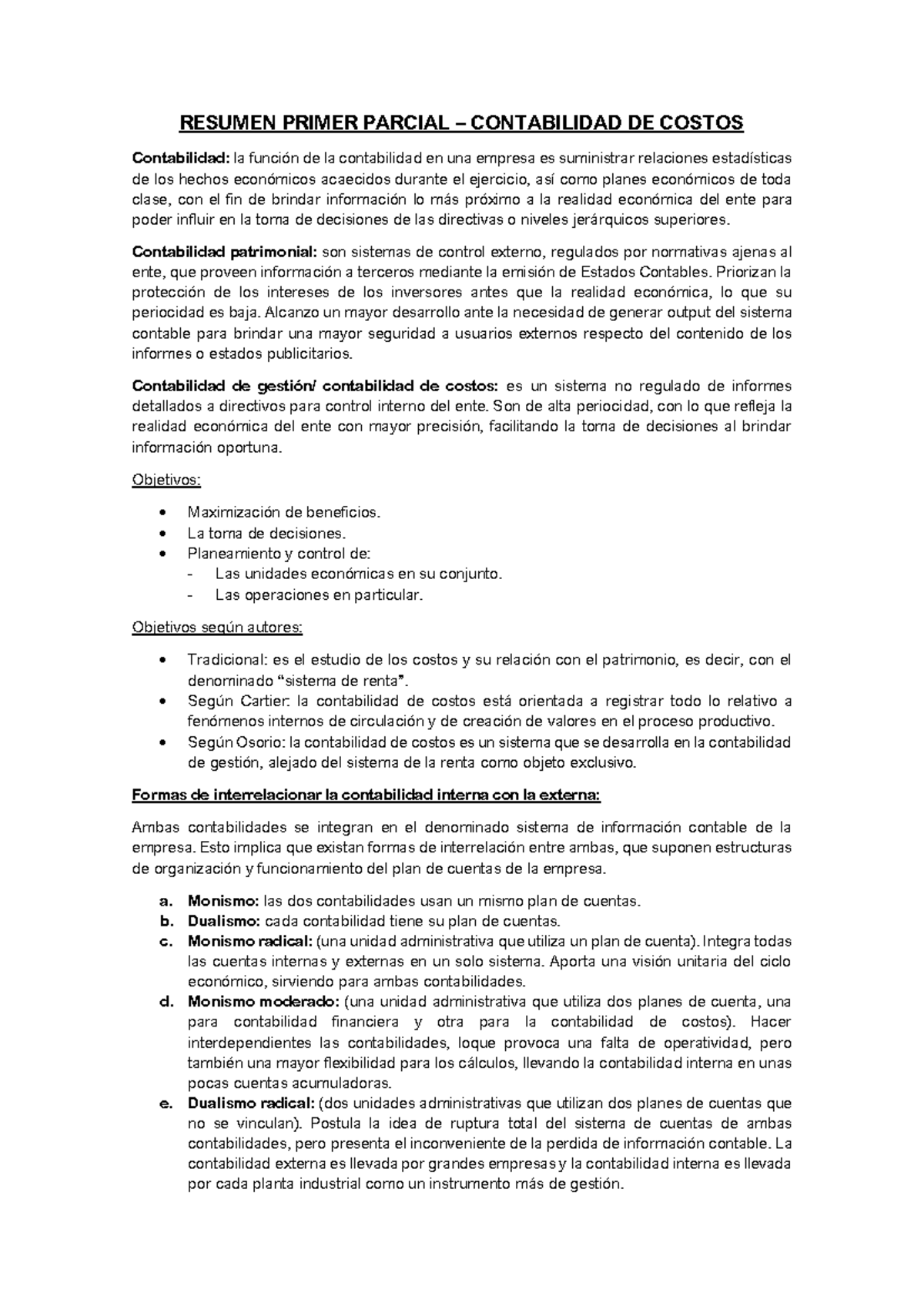 Resumen 1er parcial Cont. Ctos - RESUMEN PRIMER PARCIAL – CONTABILIDAD DE COSTOS Contabilidad ...