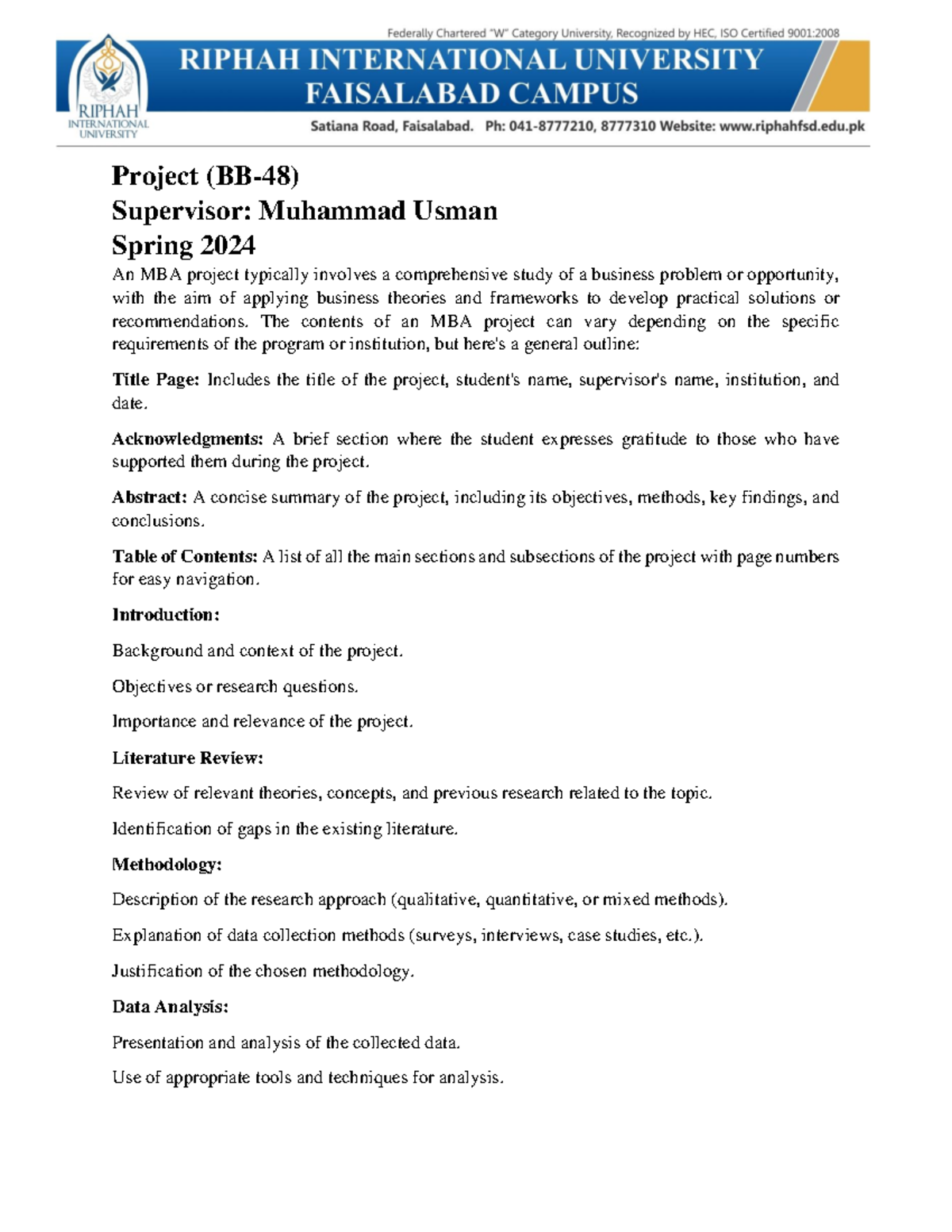 BBA Project Outline SP2024 - Project (BB- 48 ) Supervisor: Muhammad ...
