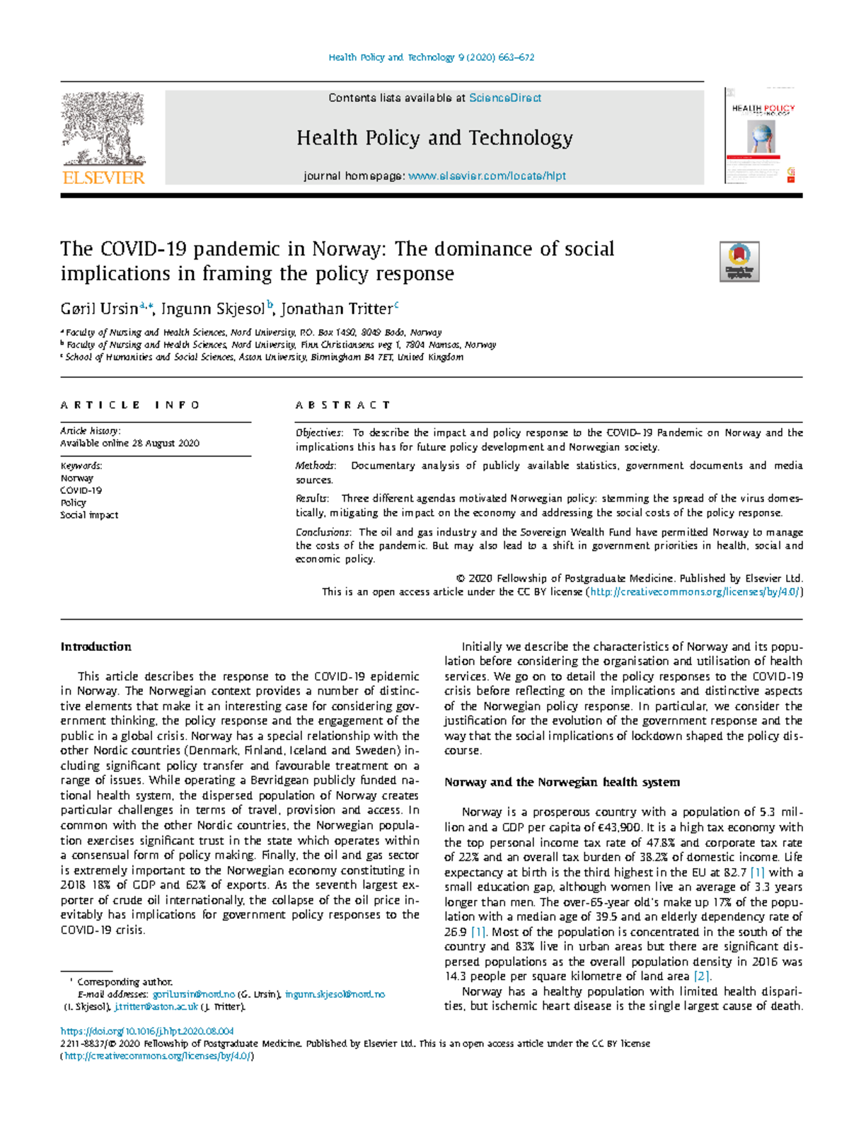 1-s2 - asasd - Health Policy and Technology 9 (2020) 663– Contents ...