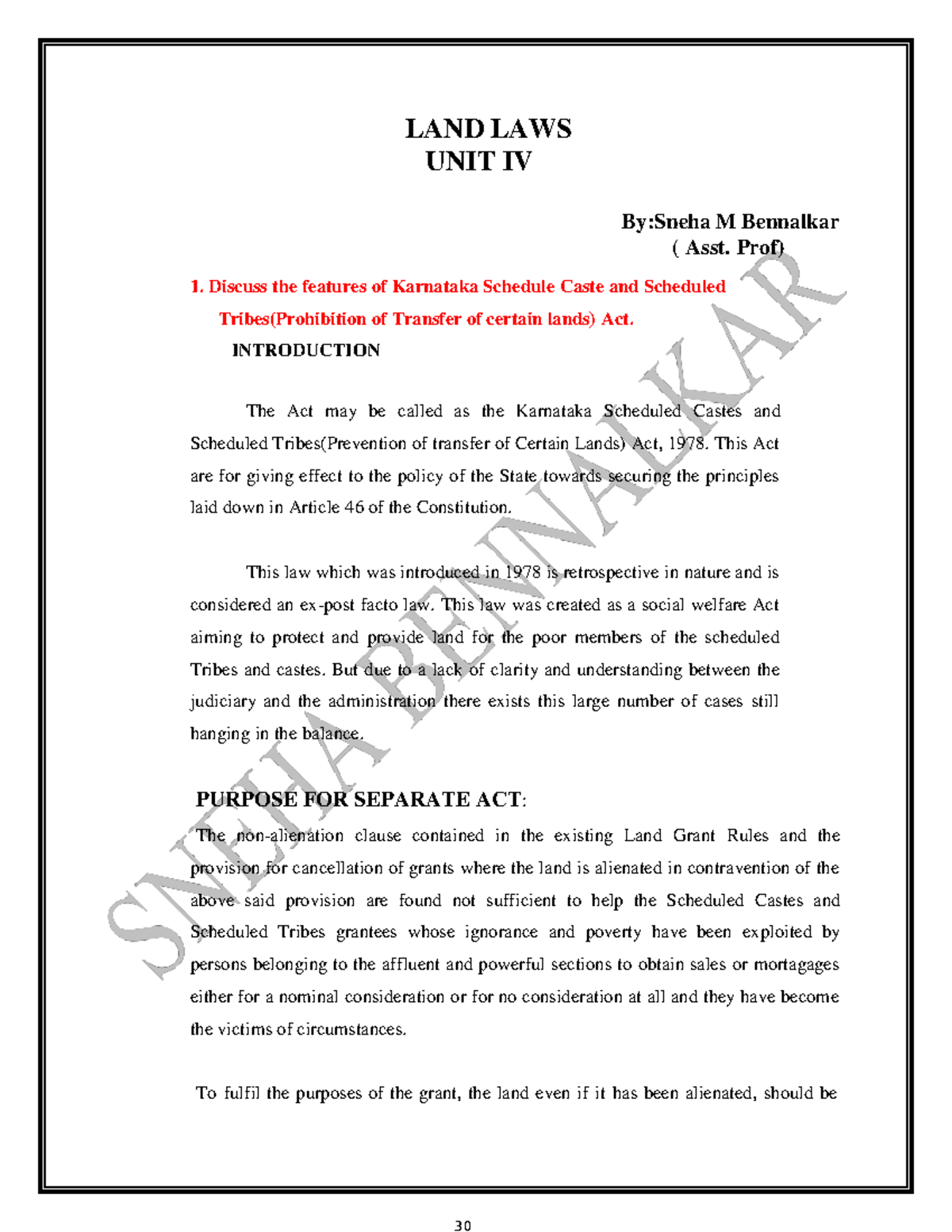UNIT IV- Land laws 2023 - unit 4 land law - LAND LAWS UNIT IV By:Sneha ...