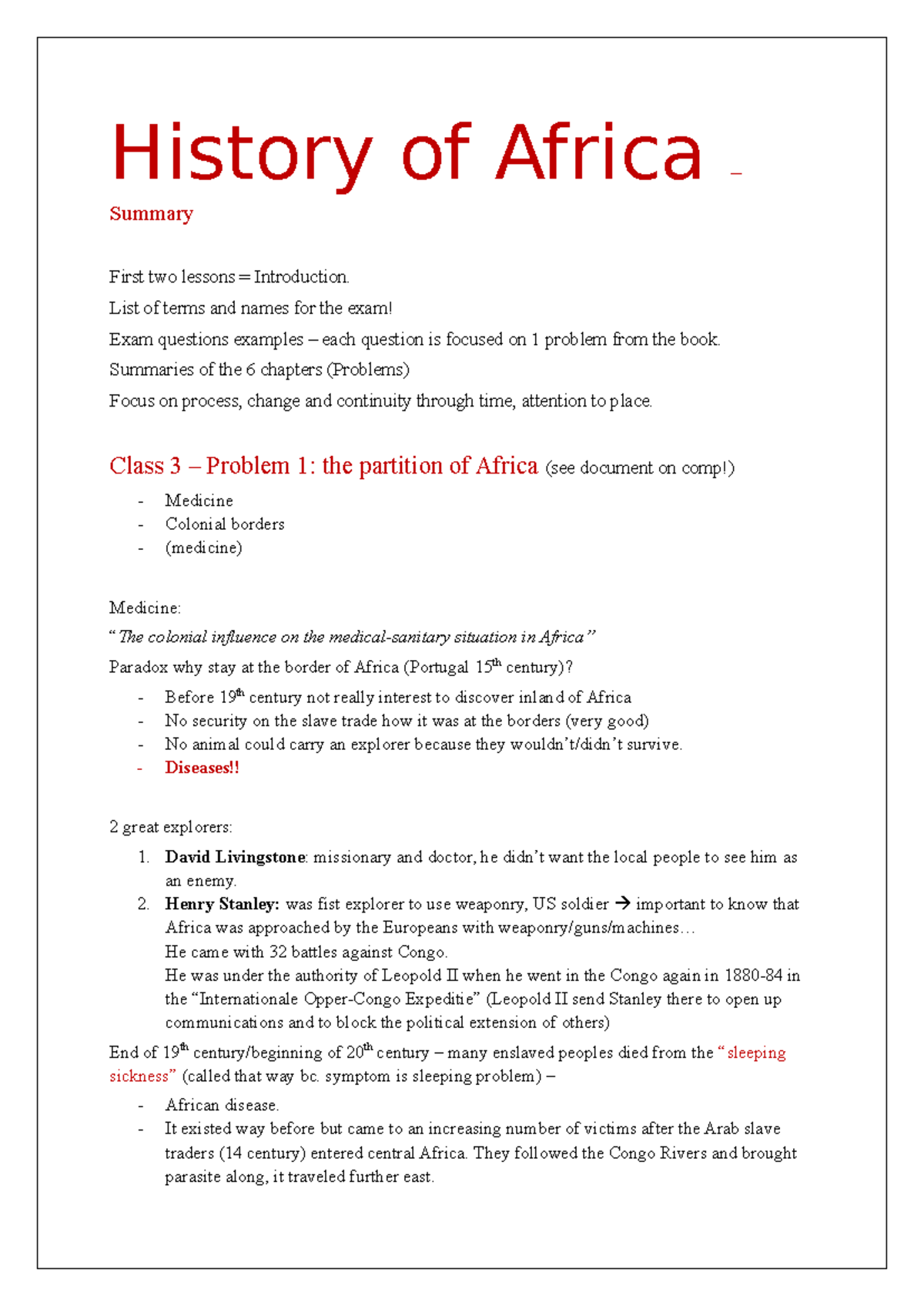 Smv History of Africa - History of Africa – Summary First two lessons ...