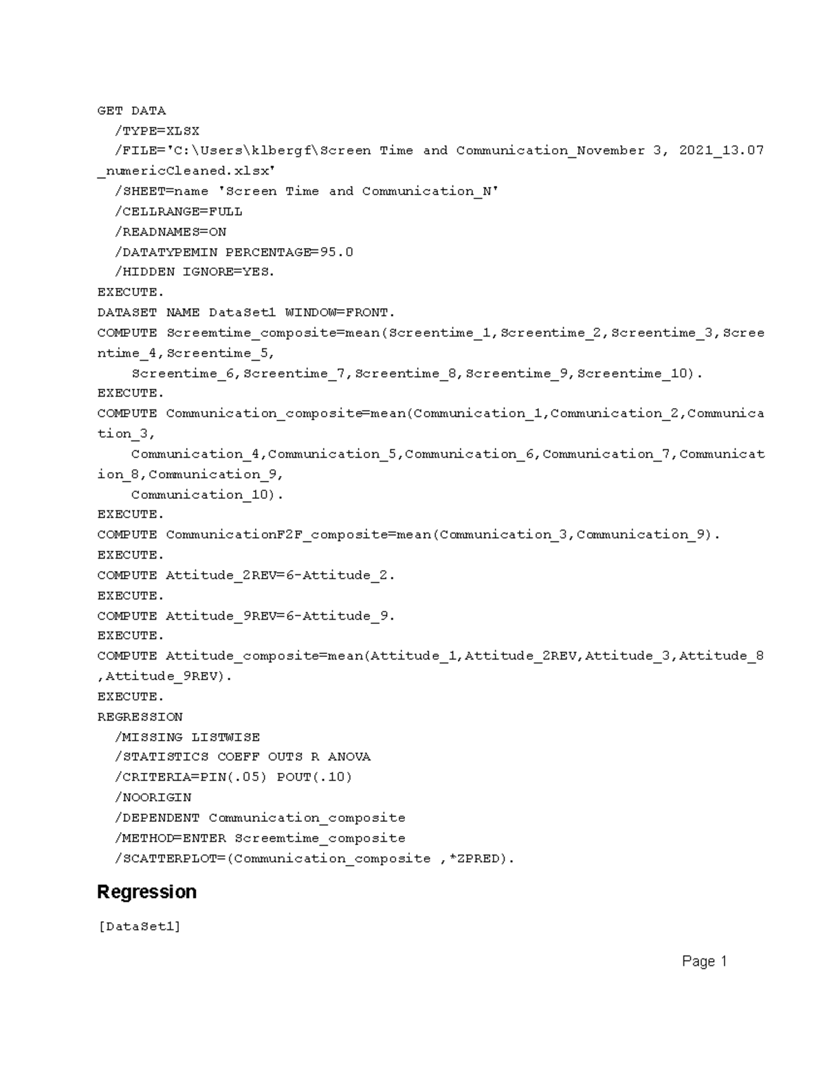 Screentime and Communication - GET DATA /TYPE=XLSX /FILE='C:\Users ...