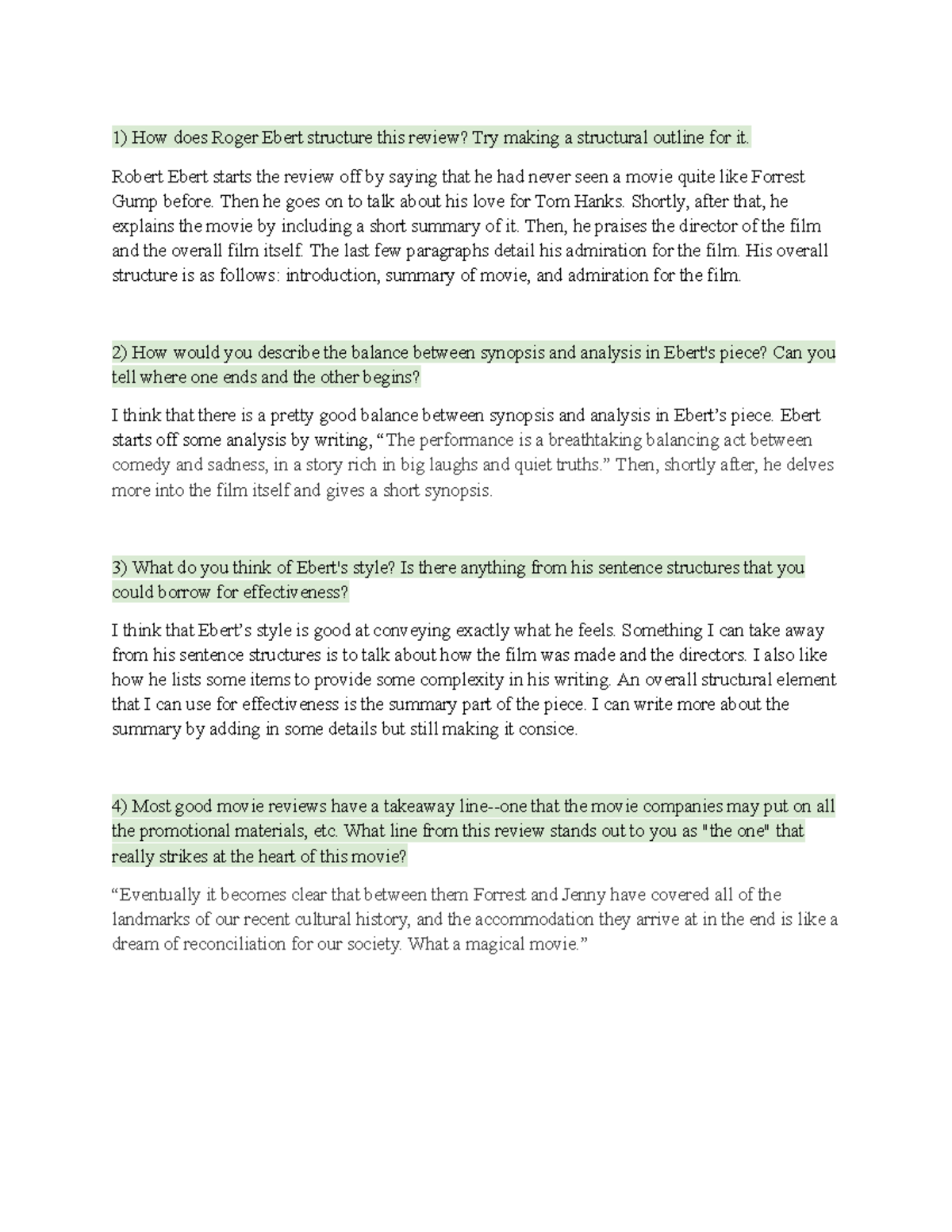 UComp Forrest Gump - How does Roger Ebert structure this review? Try ...