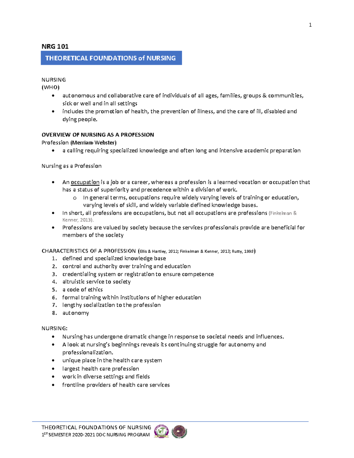 TFN Handout 1 - its useful ccto - THEORETICAL FOUNDATIONS OF NURSING ...