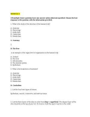 Portage Learning - A&P Module 1 exam - Portage Learning - A&P: Final ...