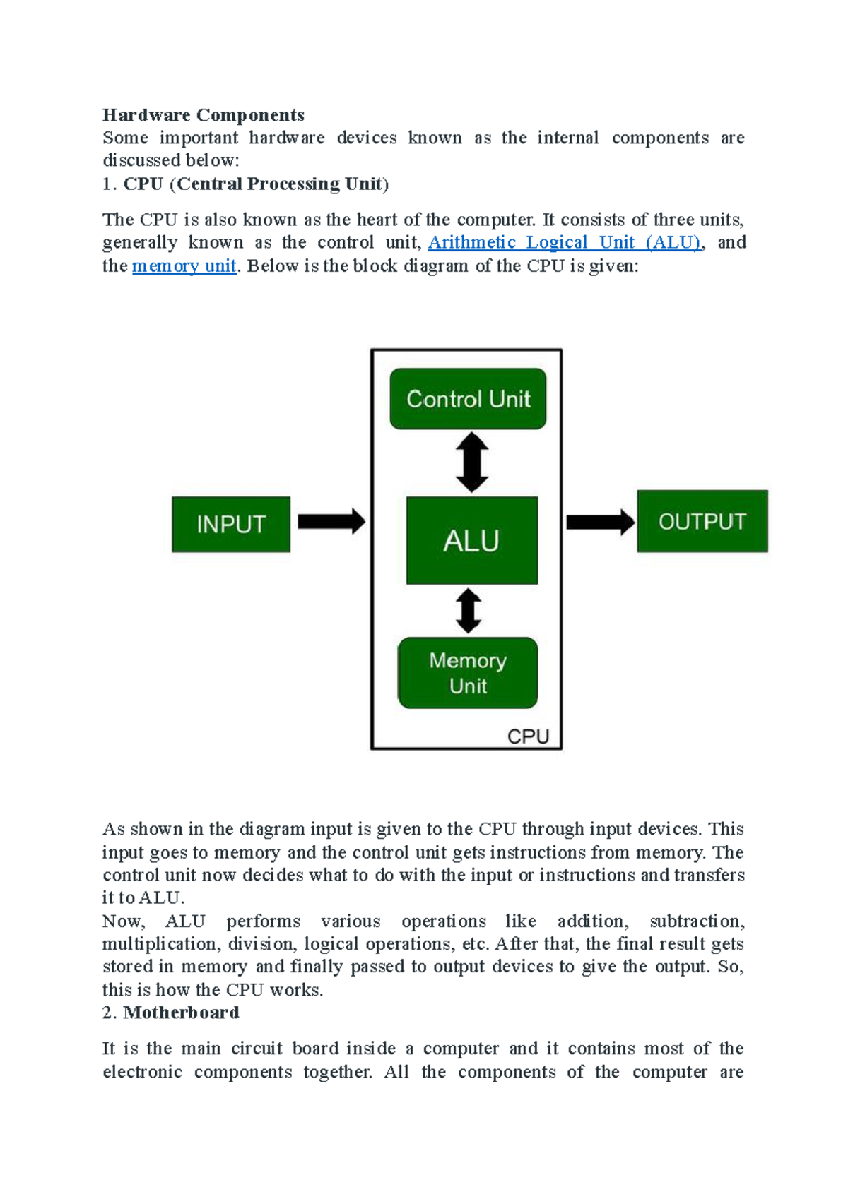 Hardware Components - Hardware Components Some important hardware ...