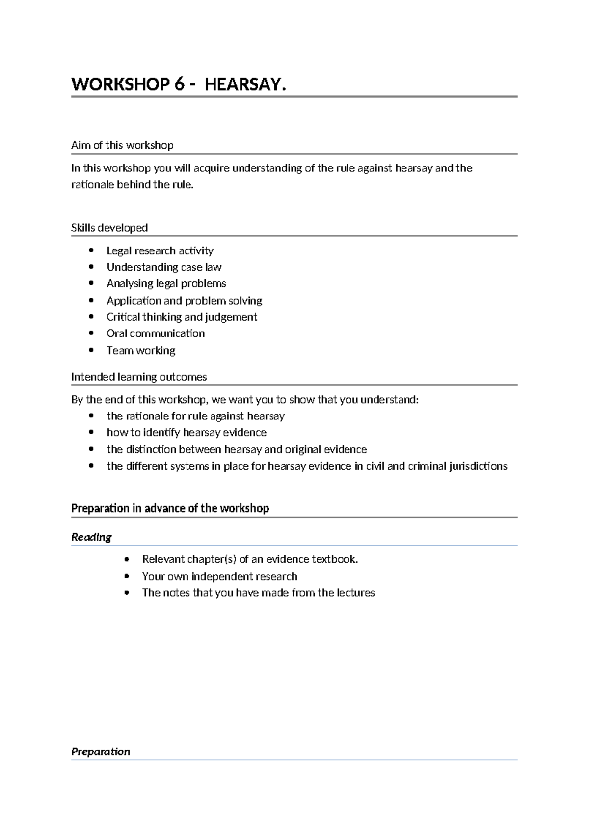 Workshop 6 - WORKSHOP 6 - HEARSAY. Aim of this workshop In this ...