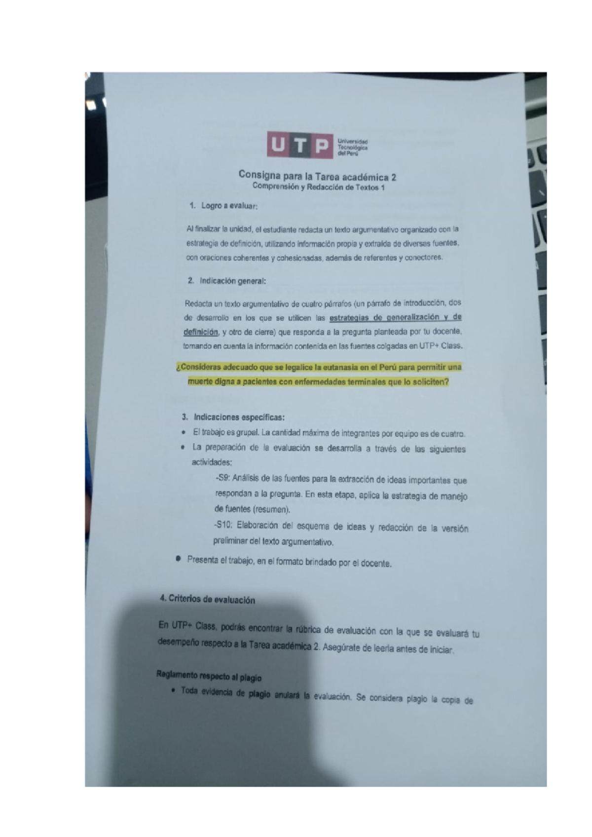 Redaccion de textos II (TA2) - UTP Universidad Tecnológica del Perú Consigna para la Tarea ...