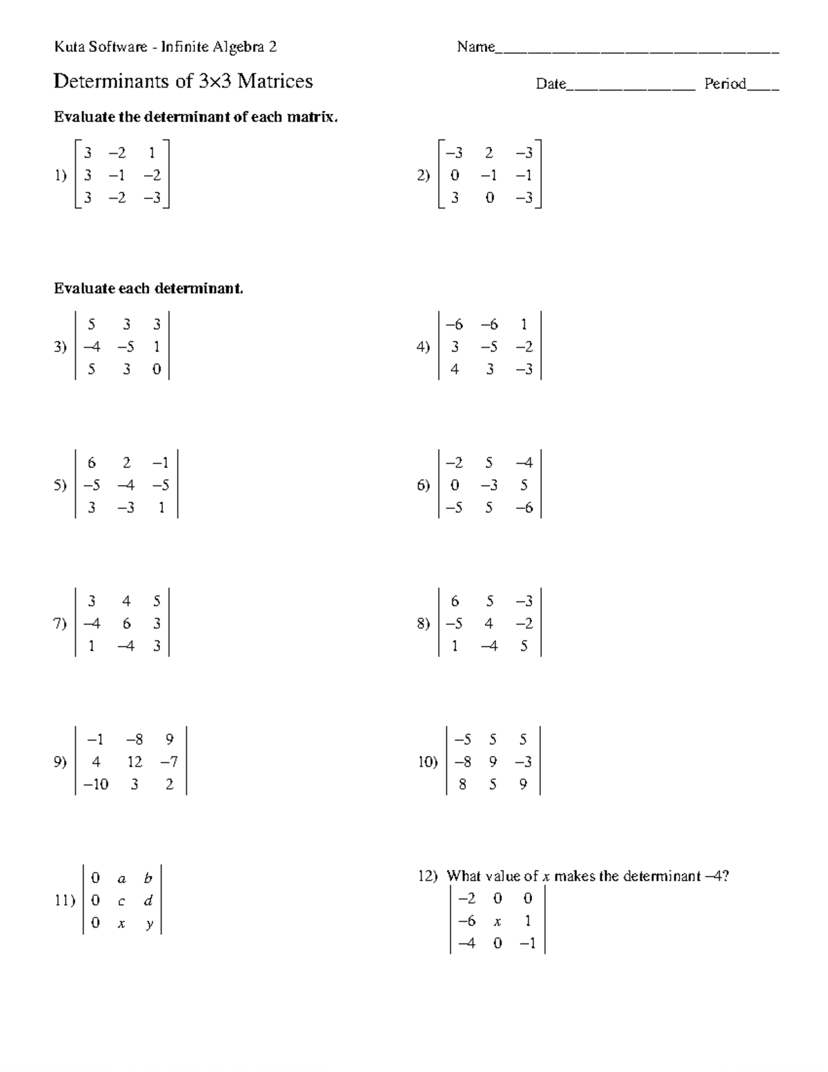 Determinants, 3x3 - complete - ©X d 2 d 0 s 1 l 23 JK 4 uatfar RSFoIf 0 ...