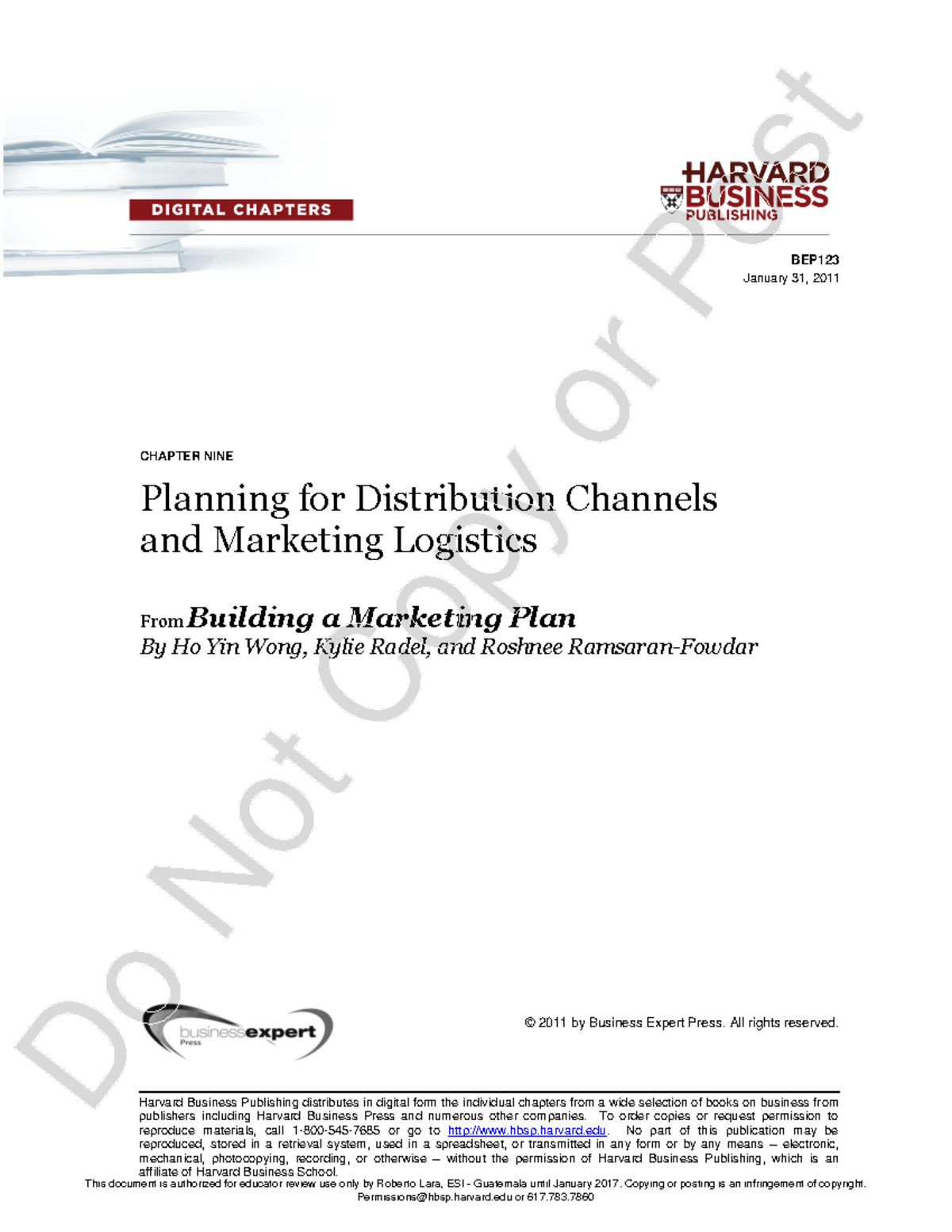Planning for Distribution Channels and M - BEP January 31, 2011 CHAPTER ...