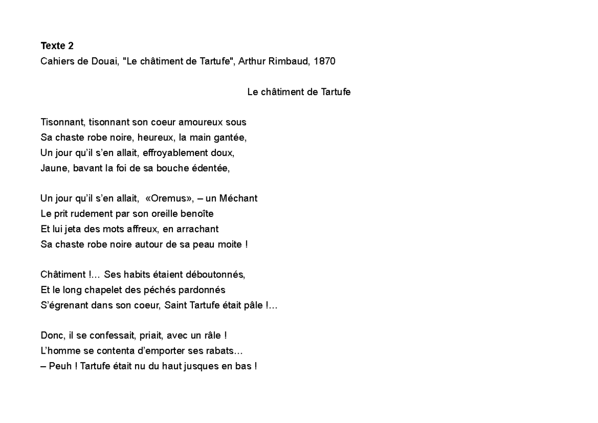 Eaf le chatiment de tartufe - Texte 2 Cahiers de Douai, "Le châtiment ...